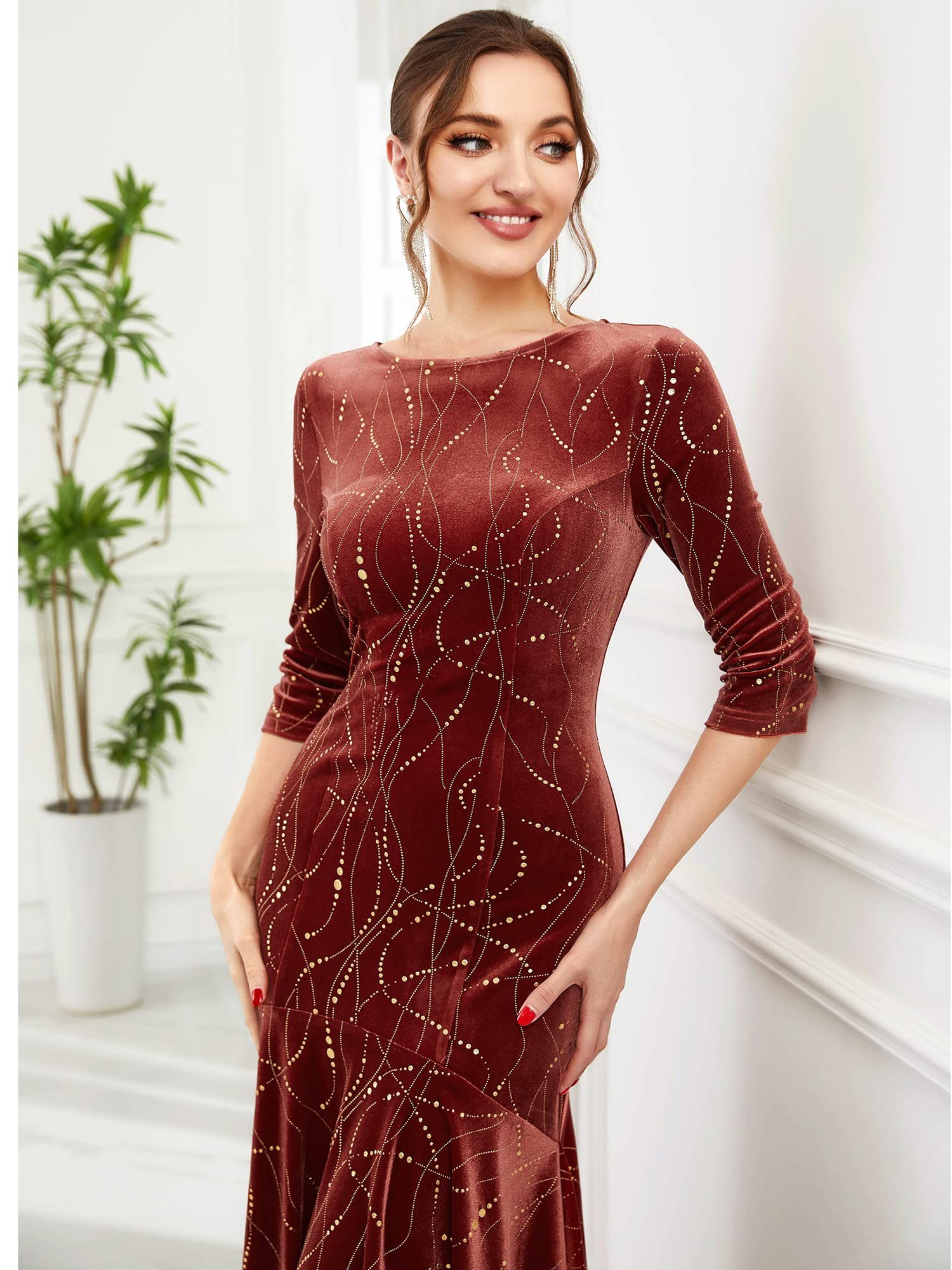 Ever-Pretty Women's Plus Size Velvet High-Low Wedding Mermaid Maxi Formal Dress Gala Dresses Maroon US16