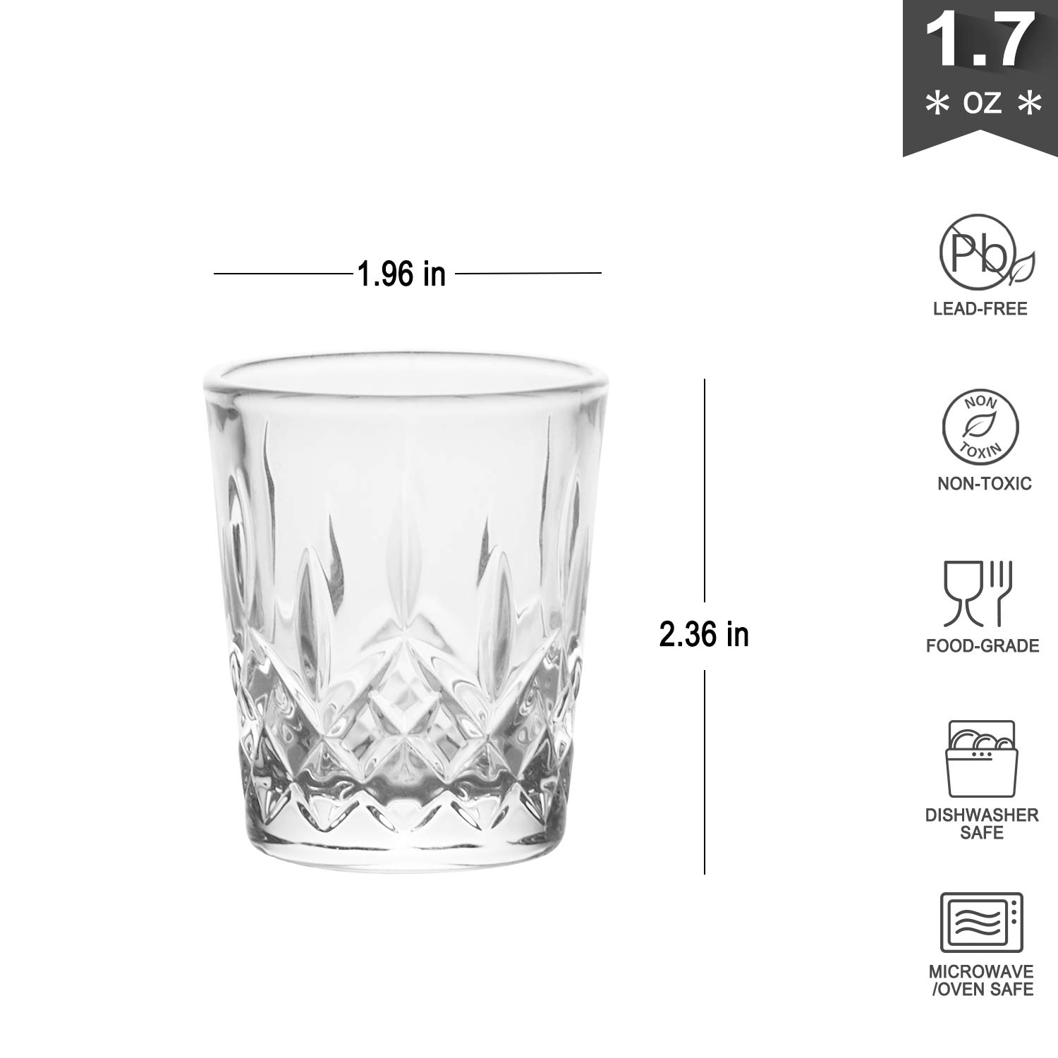 Enindel 3021.04 Carved Patterns Shot Glasses, 1.7 OZ, Set of 6, Clear, JY004