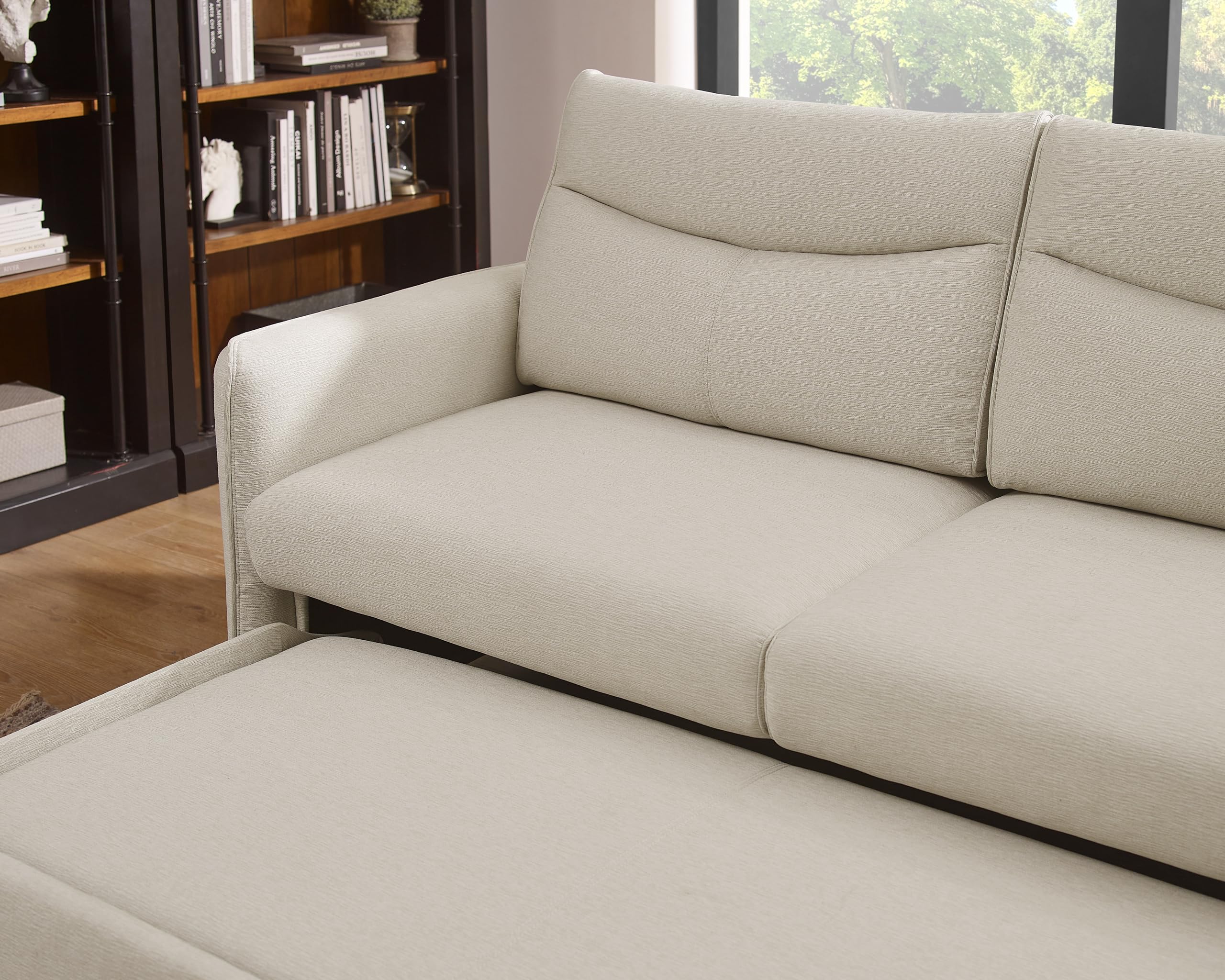 THSUPER 75-Inch Queen Size Convertible Sleeper Sofa Bed, Comfortable Pull-Out Futon Loveseat, Full Love Seat for RV Small Spaces, Hide-A-Bed Fold Out Couch - Beige