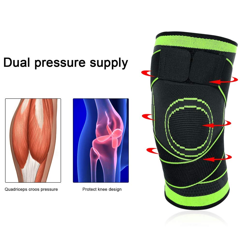 Hopgo Knee Braces for Men Women Knee Support Non-Slip Knee Compression Sleeves with Adjustable Straps for Arthritis, Workout Running, Soccer, Basketball, Meniscus Tear (Single) Green S