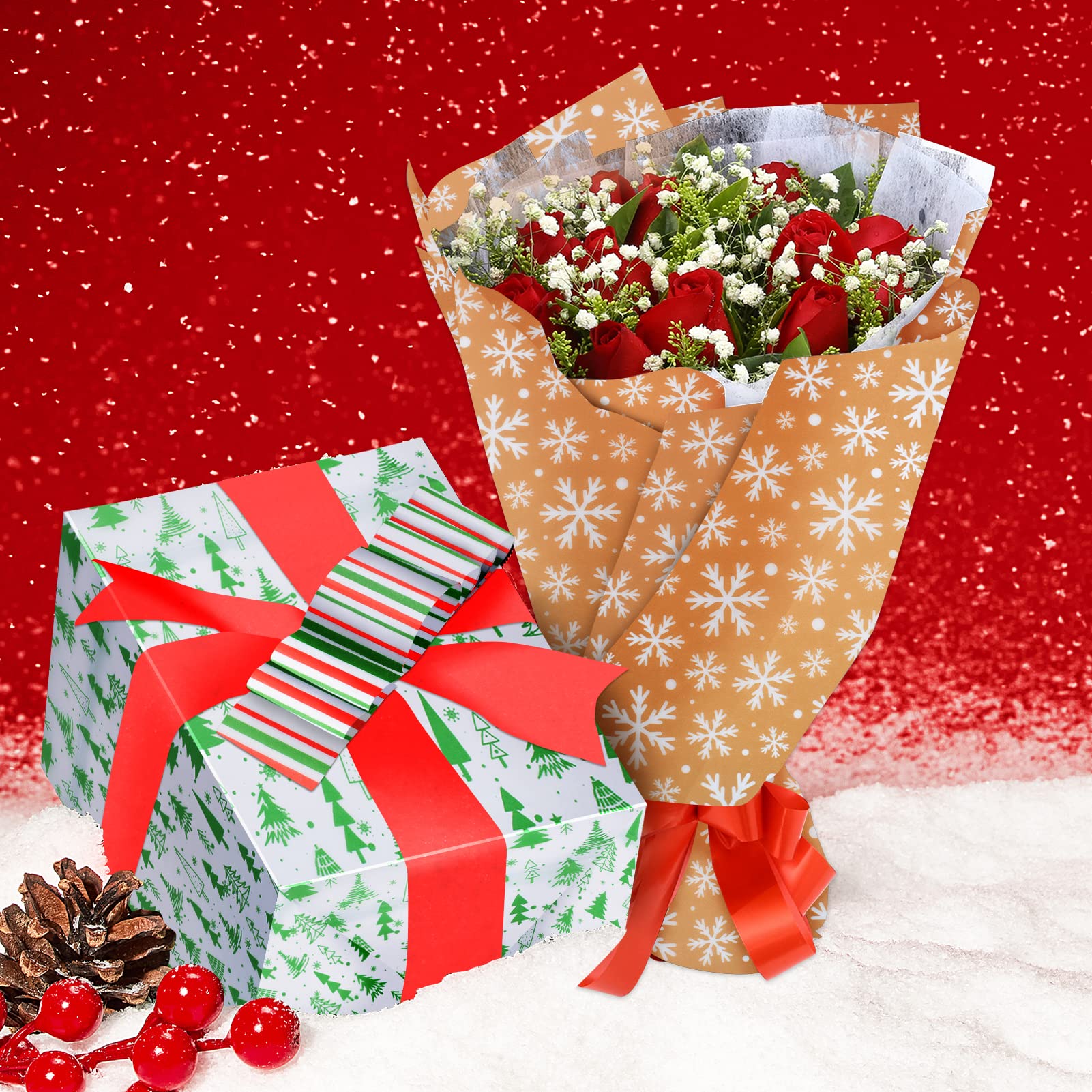 Fasezoomit 150 Sheets Christmas Tissue Paper Wrapping Paper,20" x 20", 10 Designs Gift Wrapping Accessory for Christmas Gift Boxes, Bottles, Holiday Tissue Pape