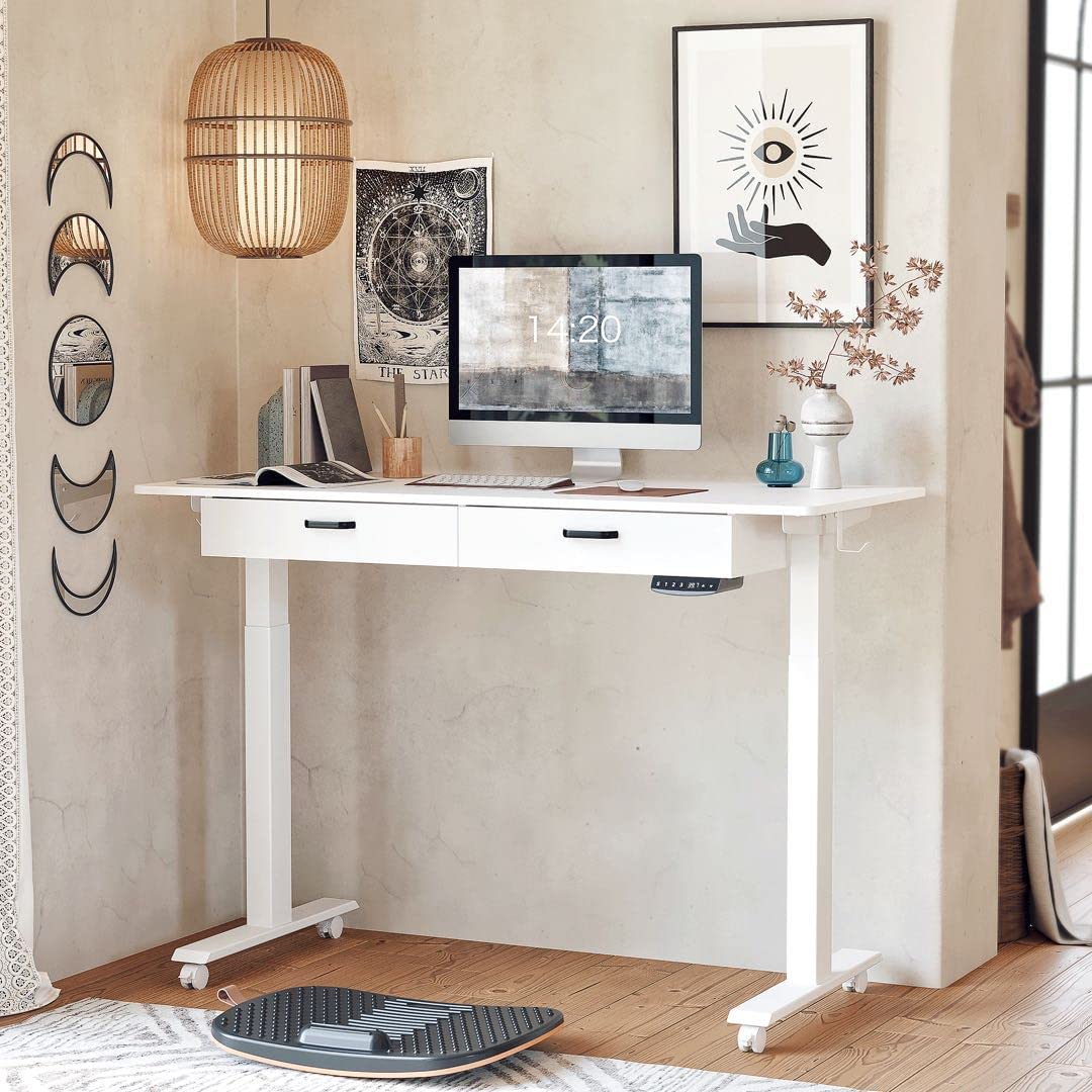 FEZIBO Height Adjustable Desk with 2 Drawers Storage and 3-Drawer Rolling Filing Cabinet