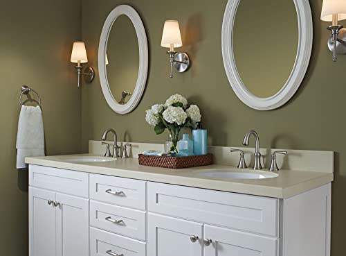 Moen Wetherly Spot Resist Brushed Nickel Two-Handle Widespread Bathroom Faucet with Valve Included, Bathroom Faucets for Sink 3-hole Deck Mounted Setup, WS84855SRN, β4.63 x 14 x 7.94 inches