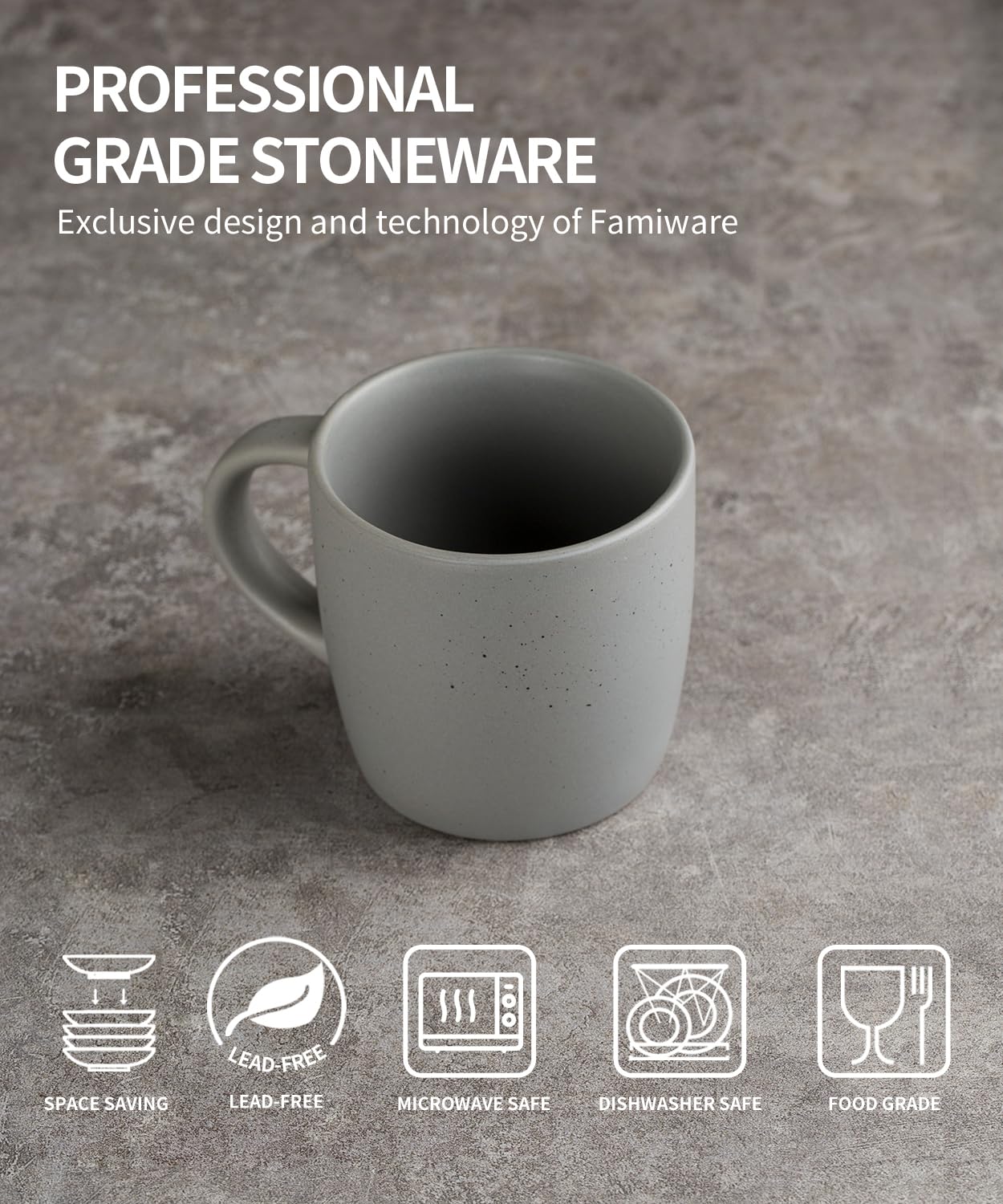 famiware Speckled Coffee Mugs Set of 4, 13oz Large Stoneware Coffee Mugs, Modern Coffee Mugs Set with handle for Tea, Latte, Cappuccino, Milk, Cocoa, Dark Grey………