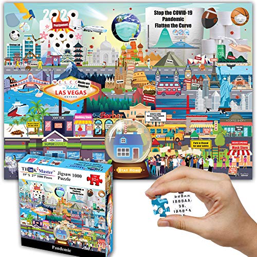 Think2Master Pandemic 1000 Pieces Jigsaw Puzzle' for Kids 12+. Great Gift for Friends & Family. Shows The Events of 2020 & 2021 Including Toilet Paper Shortage, Protest, face mask Size: 26.8” X 18.9”
