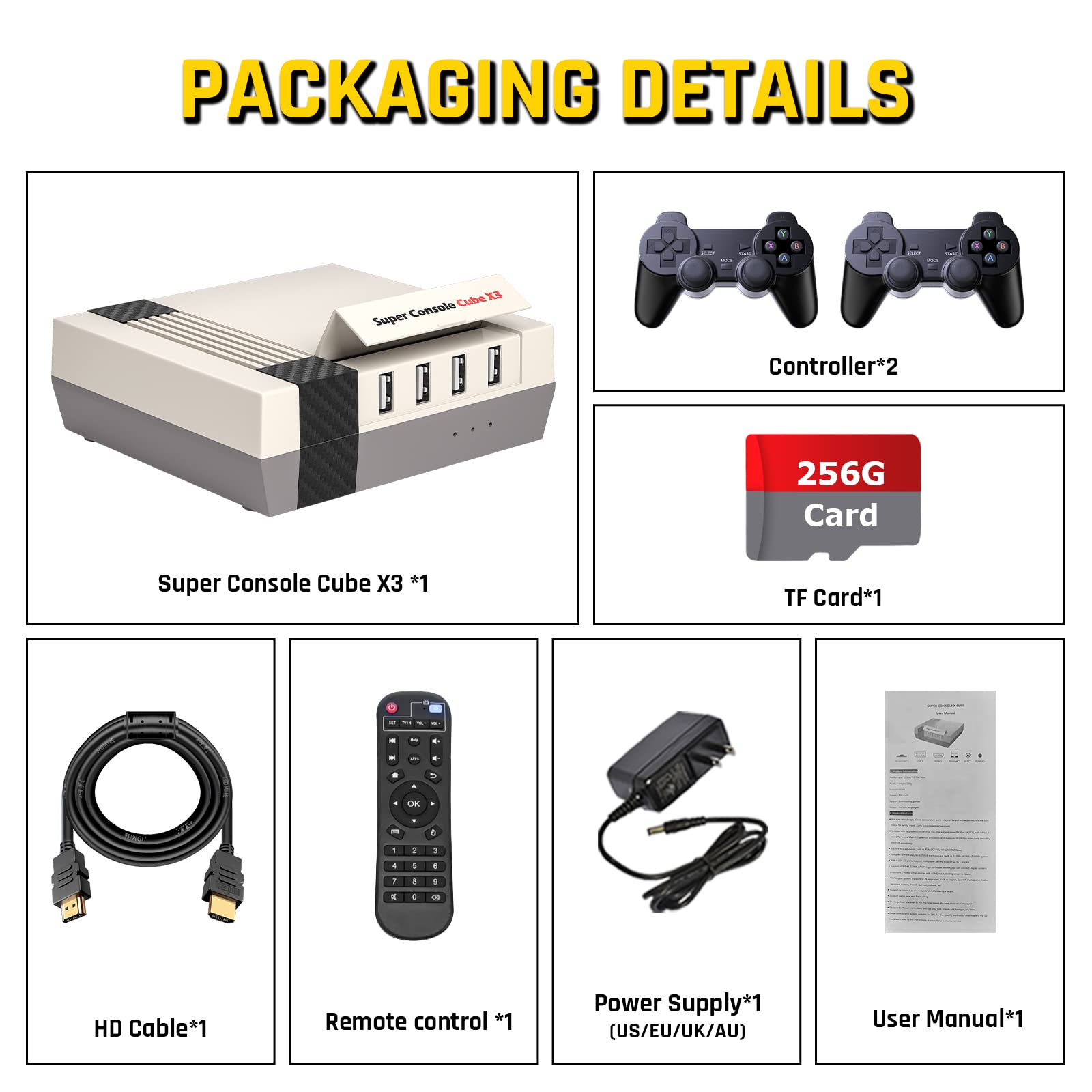 Kinhank 100,000+ Games Super Console Cube X3 Classic Game Consoles,S905X3 Chip,3 Systems in 1, 4K TV HD/AV Output,5 USB Port, Dual Wireless Controllers,Gift for Friends