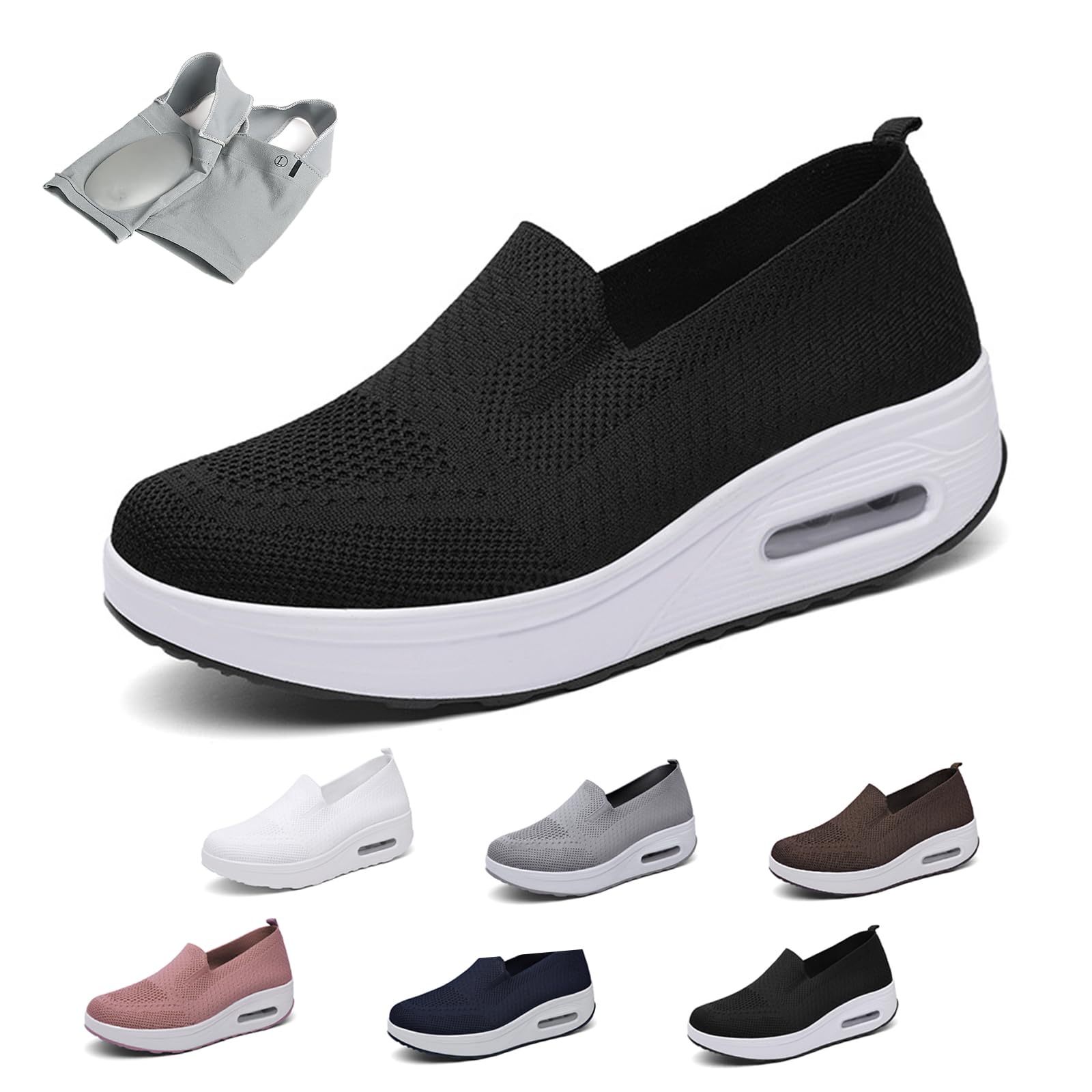 Giltpeak Fitsshoes Women Orthopedic Sneakers, Slip-On Light Air Cushion Mesh Up Stretch Platform Orthopedic Sneakers for Arch Support(Black,11)