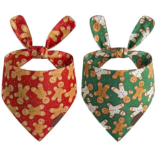THLOH Christmas Dog Bandanas - 2 Pack Gingerbread Man Pet Scarf | Multiple Sizes Offered | for Boy and Girl, Adjustable Fit, Holiday Bandana for Small Medium Large Dogs,2pcs,S