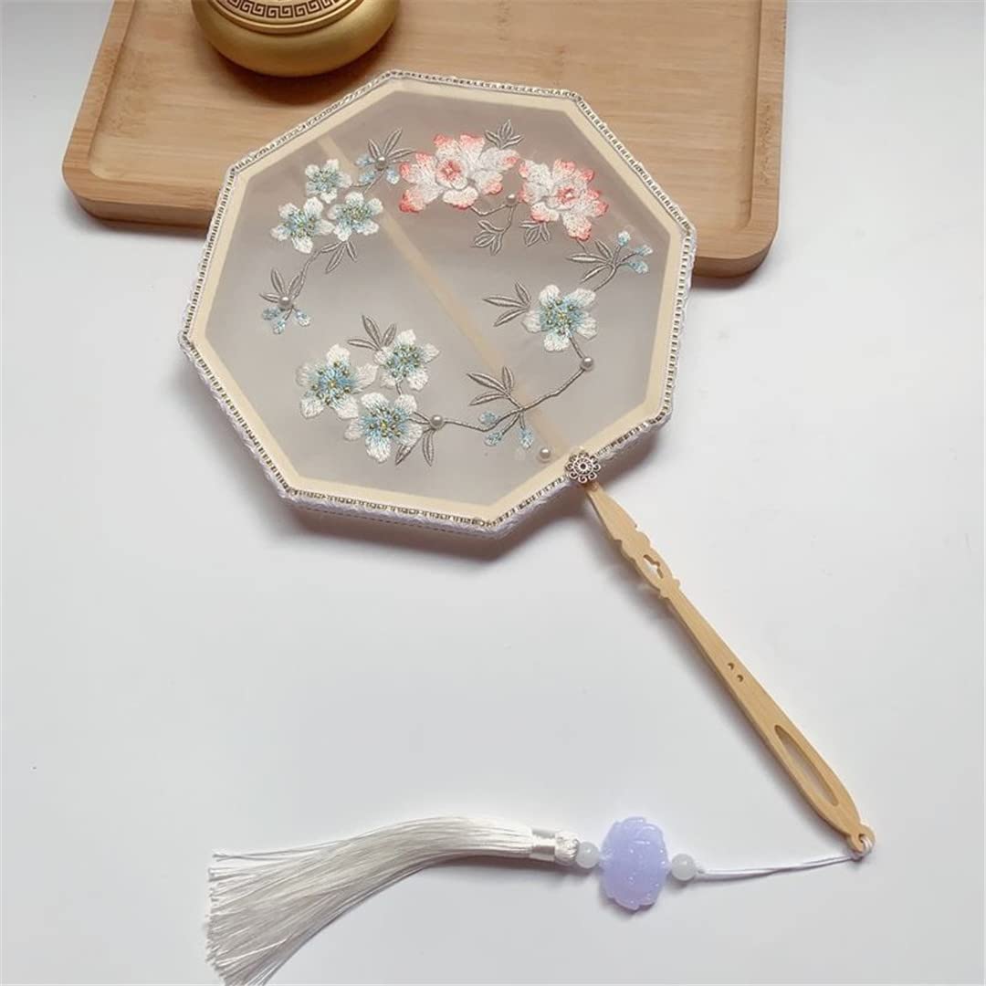 Lmtossey Long Handle Bronzing Fan Transparent Antique Round Chinese Fan Dance Props Classical Hanfu Cheongsam Accessories