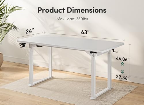 FEZIBO Standing Desk 4 Legs with Dual Motors, 63x29 Electric Standing Desk Adjustable Height with Strong stability, Stand up Desk with Whole-Piece Tabletop, White(2 Packeges)