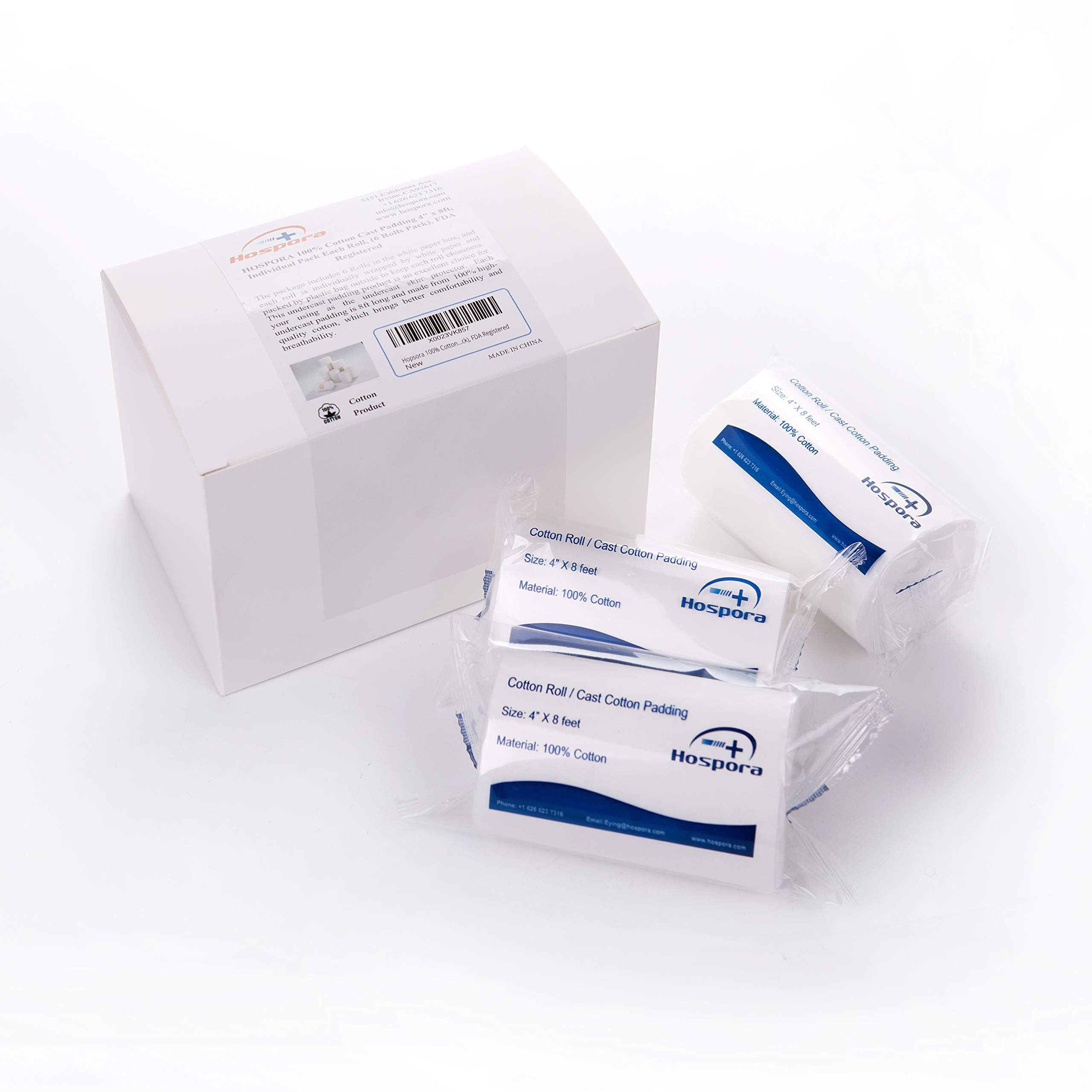 Hopsora Cast Padding 6 Rolls 4" x 8ft 100% Cotton Individual Pack Undercast Padding Cast Supplies Wound Care Medical Cotton