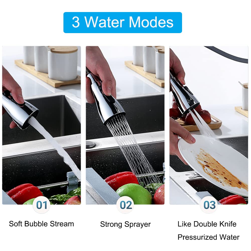 Universal Kitchen Faucet Head Sink Aerator Faucet Replacement Parts Pull Down Faucet Sprayer Head Big Angle Rotatable Anti -Splash Faucet Extender for Regular Faucet and Pull Down Faucet with Adapter