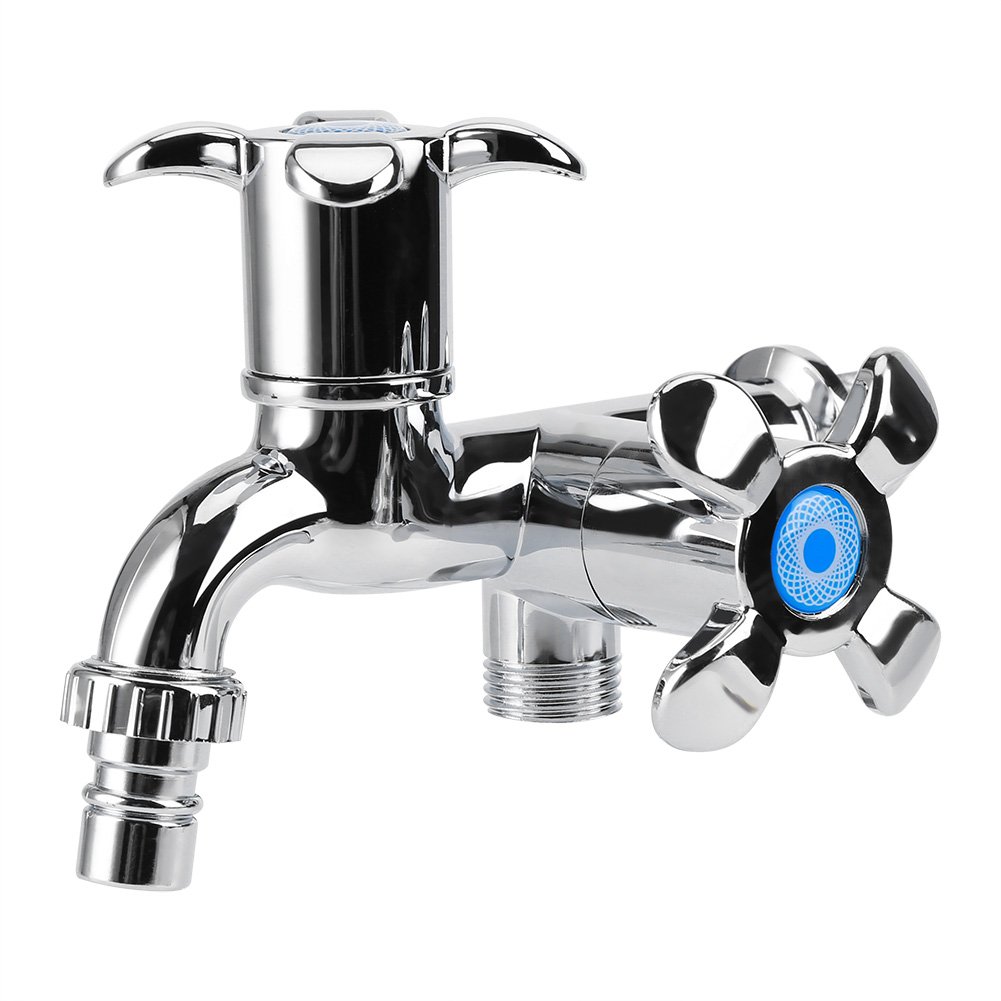 Fdit Water Tap Faucet Sink Basin Single Cooler Mixer Tap Double Spout Double Switch for Washing Machine Kitchen Sink Garden (Blossom Handle)