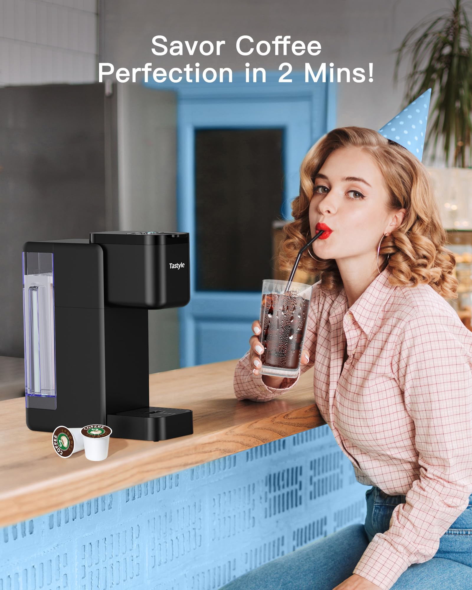 Tastyle Single Serve Coffee Maker, Iced and Hot Coffee Brewer for K Cup & Ground Coffee, with Removable 40 oz. Water Reservoir, 6 to 24 oz. Brew Sizes, Includes Bold & Descale Settings, Black