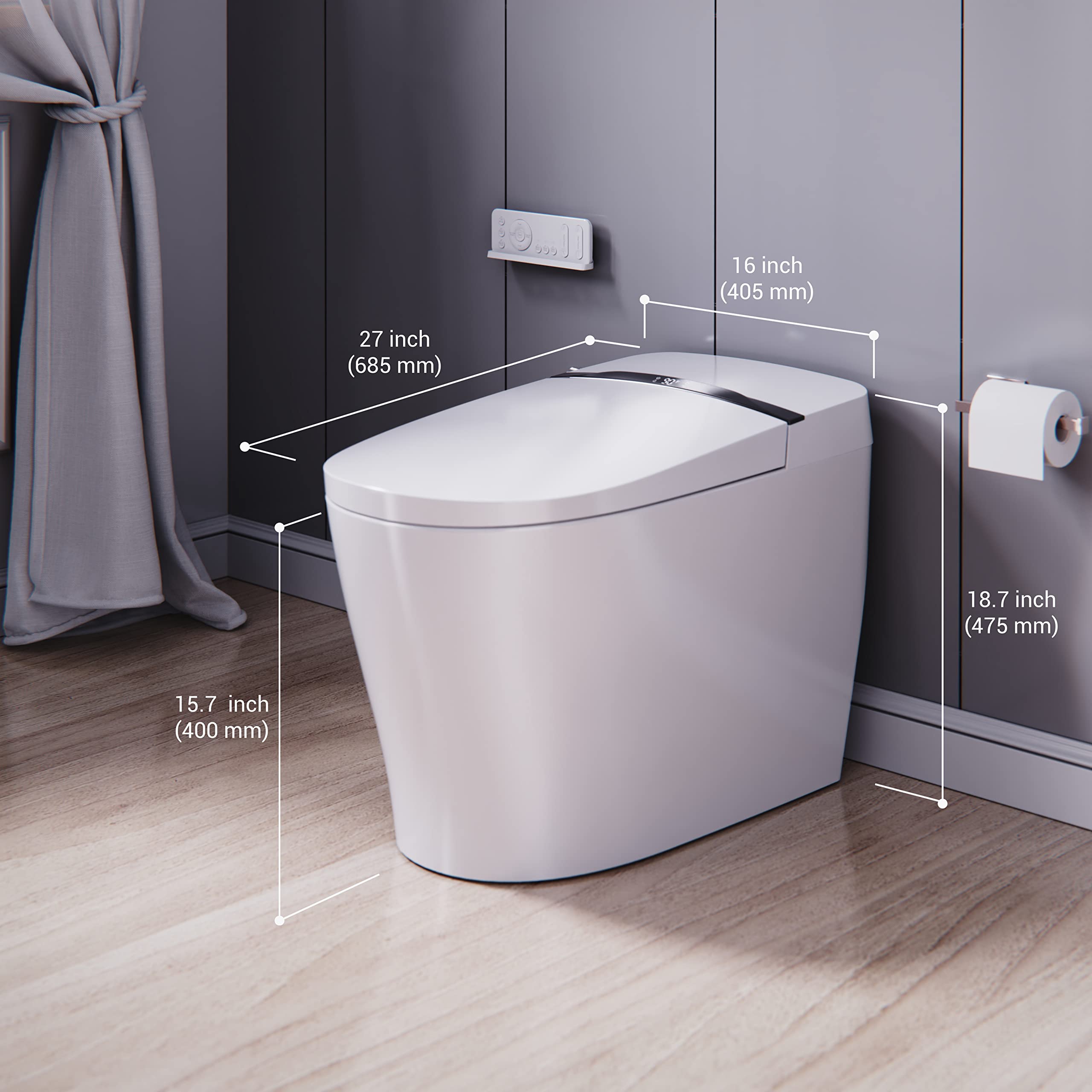ELLAI Smart Toilet with Bidet Built In, One-piece Bidet Toilet with Auto-Flush, Warm Water, Air Drying Function, Heated Seat, Bathrooms Modern Elongated Toilet with LED Display