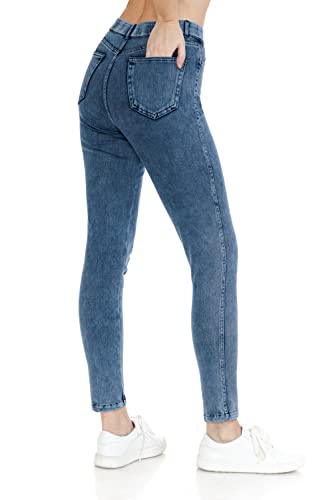 Women's Stretch Pull-on Skinny Denim Look Jean Leggings, Full Length, Navy, Small