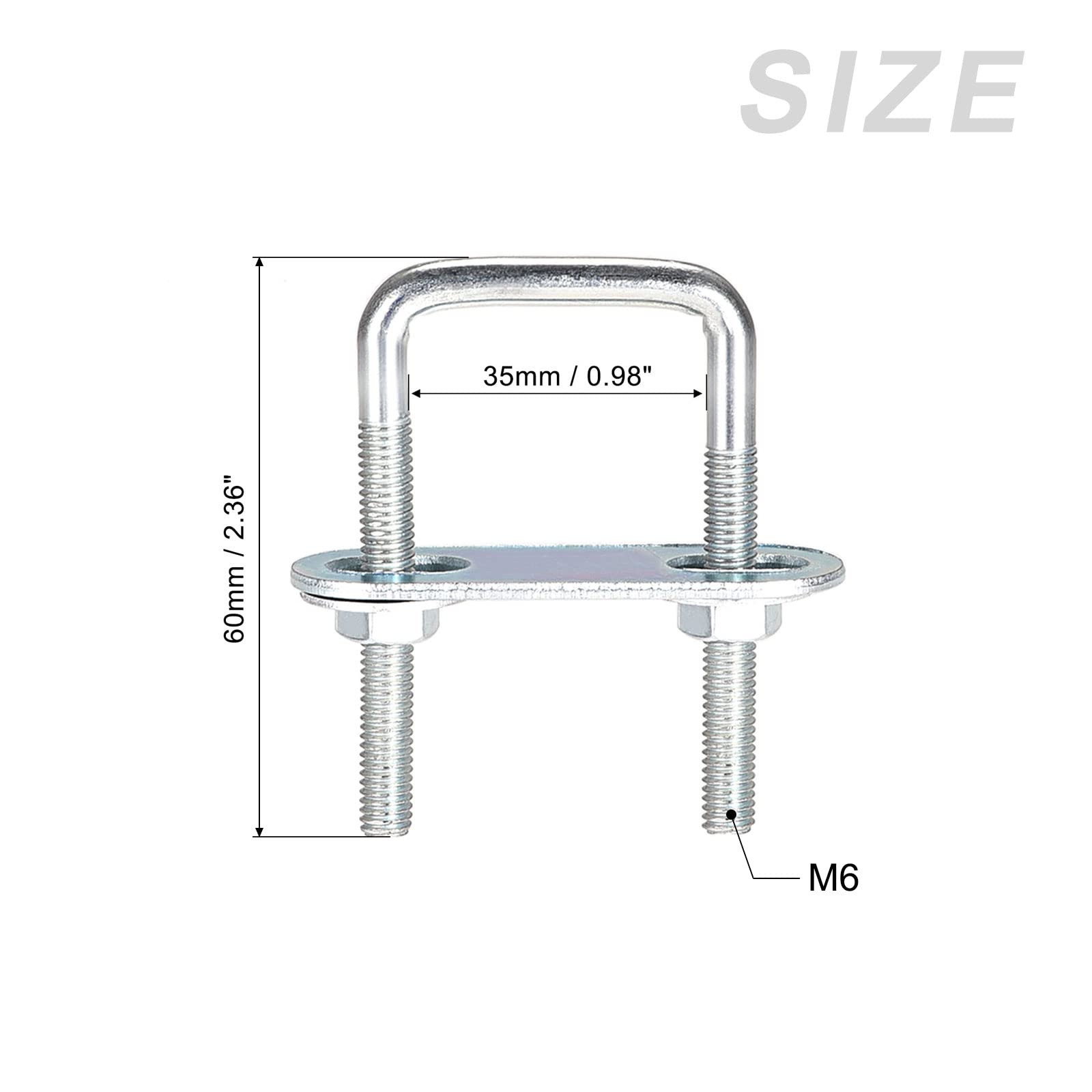 METALLIXITY U Bolts 4 Sets (M6x20x50mm), Square U Bolt Carbon Steel with Accessories - for Construction, Pipe