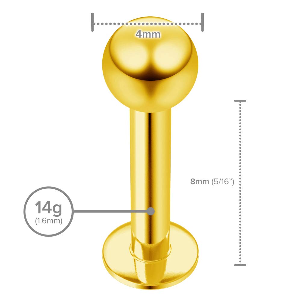 Evonix 2pc 16g Labret Studs Lip Ring Monroe Tragus Snake Spider Bites Forward Helix Cartilage Dahlia Conch Surgical Steel 4mm Ball Black - 6mm