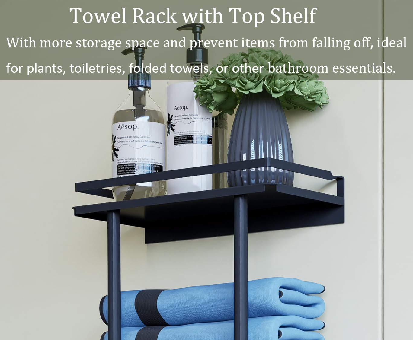 Menoeceus Towel Racks for Bathroom, Towel Rack Wall Mounted with Shelf, 3 Tier Wall Towel Holder Rack with 4 Hooks, 30 inch Bath Towel Storage Shelf for Towels Organizer, Matte Black