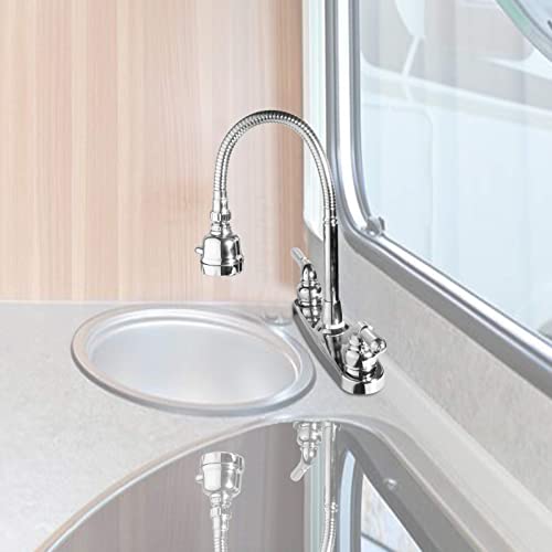 EXCELFU RV Kitchen Faucet, RV Sink Faucets for Kitchen with Flexible Arc 360 Degree Rotatable Sprayer, RV Kitchen Sink Faucet Replacement for Campers, RVs Motorhomes, Travel Trailers (8 inches Apart)