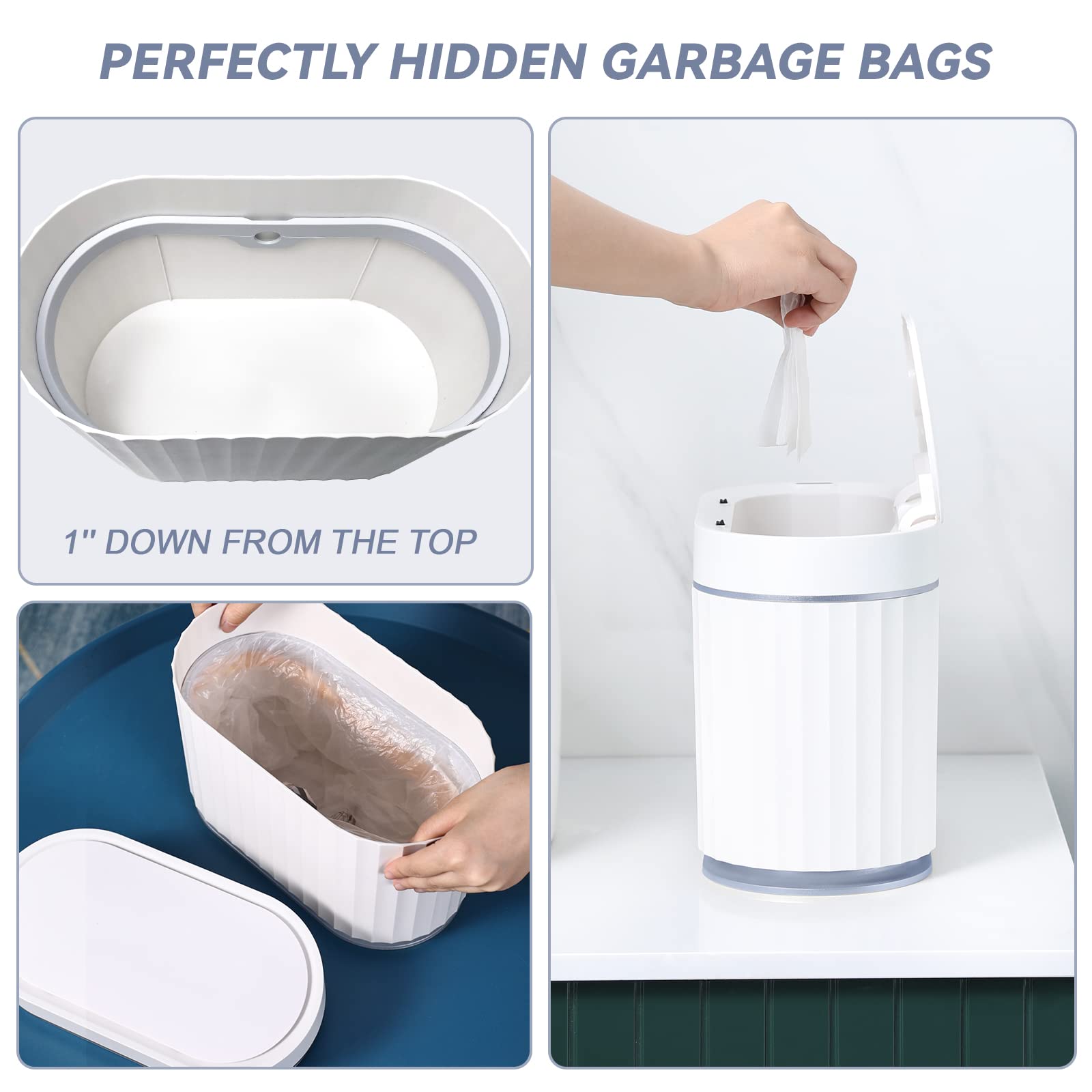 ELPHECO Bathroom Motion Sensor Trash can 8 Litre Automatic Garbage Can, 2 Gallon Slim Plastic Smart Trash Can with Lid, Waterproof Intelligent Trash Bin for Bedroom, Bathroom, Kitchen, Office