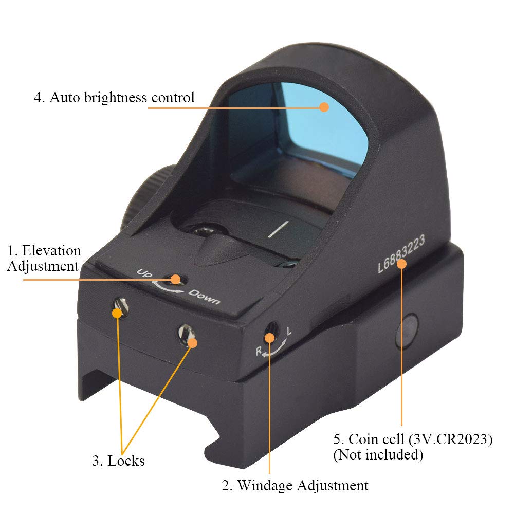 FARMSOLDIER High Brightness Aluminum Alloy Red Dot Sight Scope, Illuminated Tactical Riflescope Adjustable Hunting Optics Reflex Lens Black