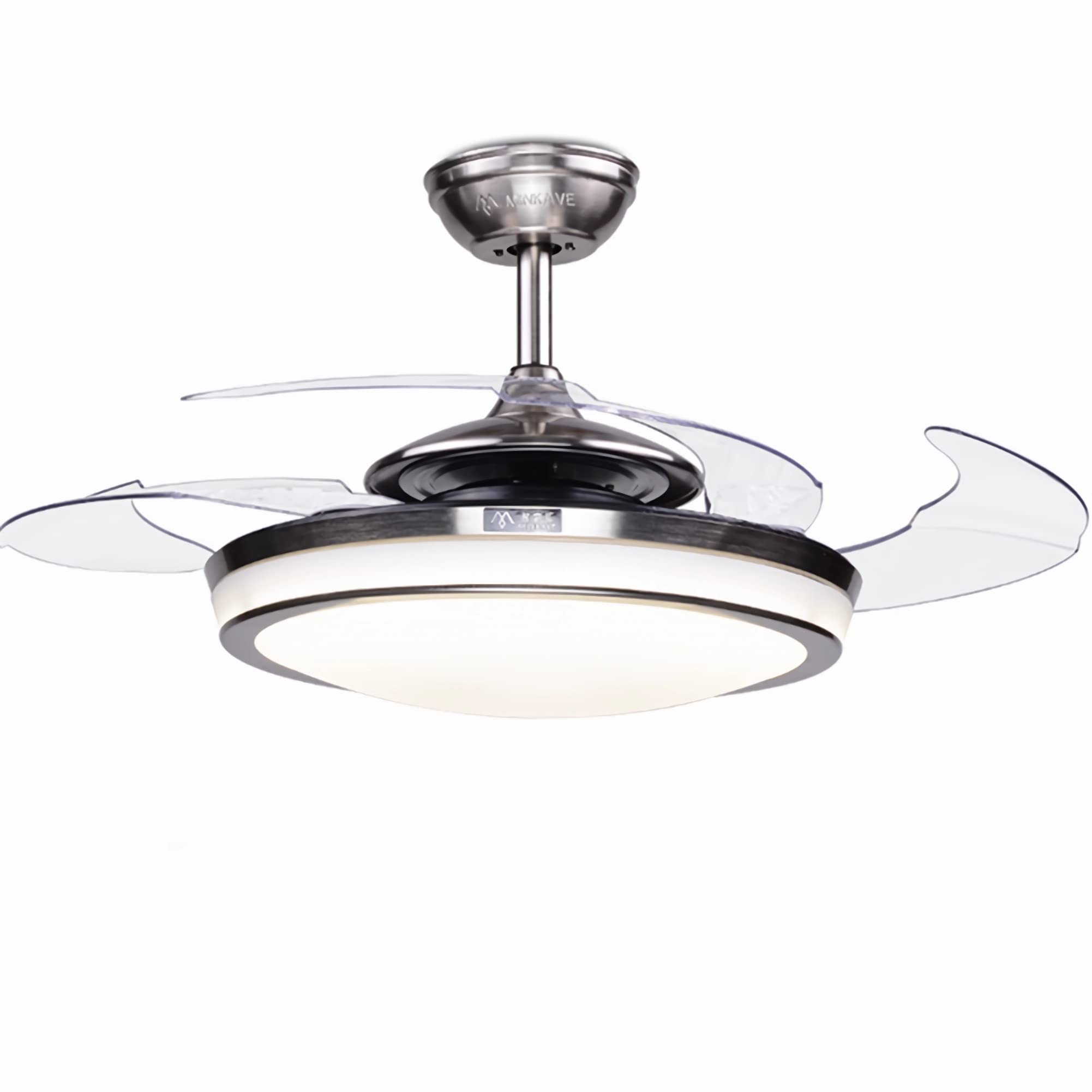 Fandian 44" Modern Ceiling Fan with Lights Remote Control Chandelier Fixture, 3 Lighting Changes Retractable Fandelier for Living Room Bedroom, Brush Chrome with Silent Motor
