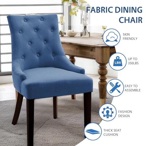 Fangflower Button Tufted Parsons Dining Chairs Set of 2 with Upholstered Fabric, High Back, Padded Seat for Kitchen Living Room Lounge, Blue