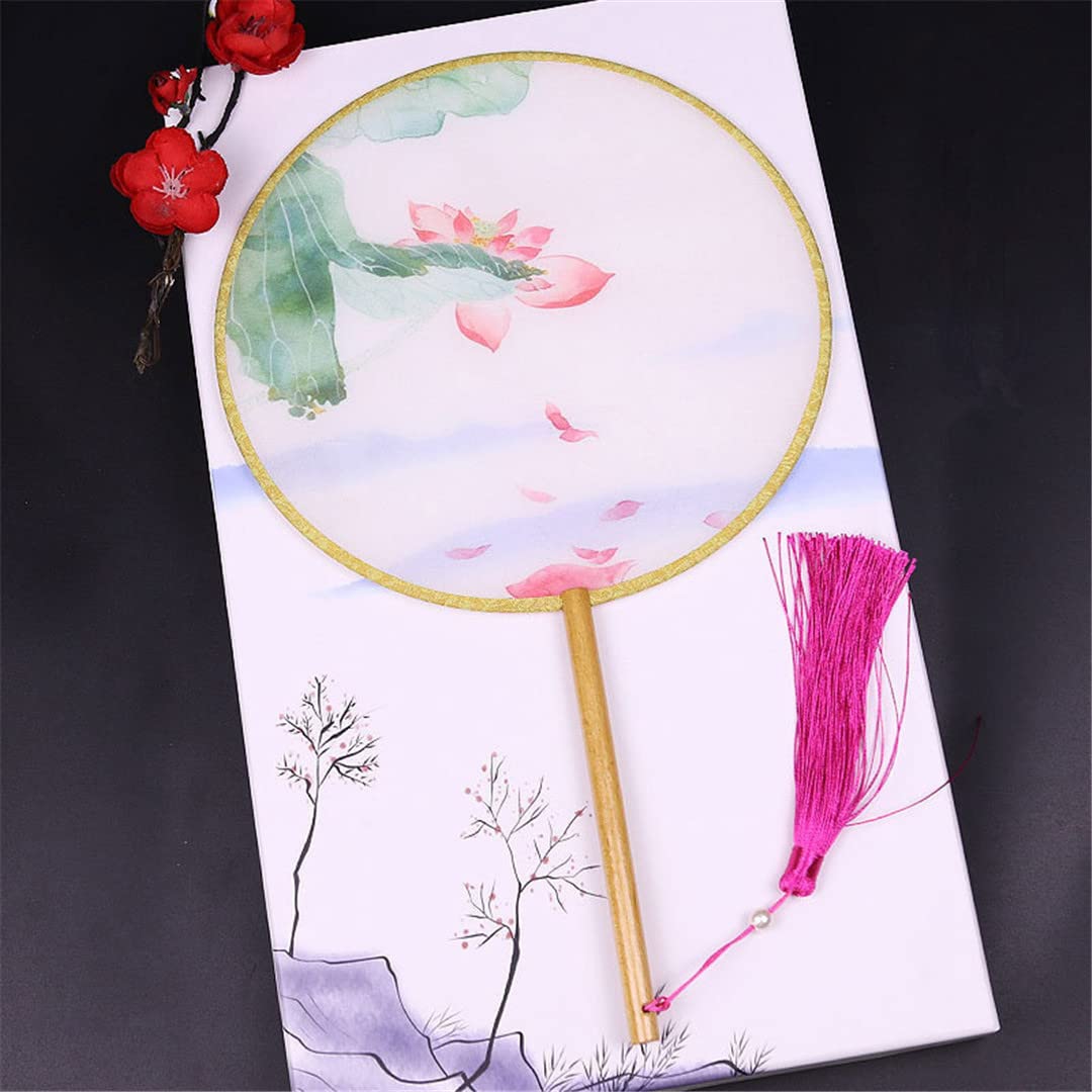 Lmtossey Women Dancing Embroidery Flower Handheld Fan Vintage Translucent Chinese Style Round Silk Fans