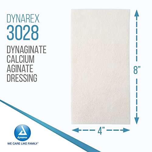 Dynarex DynaGinate Calcium Alginate Wound Dressing - Sterile, Non-Stick Topical Wound Pads - Absorbent Gel Patches For Moderate To High Exuding Cuts - 4"x 8", Box of 5