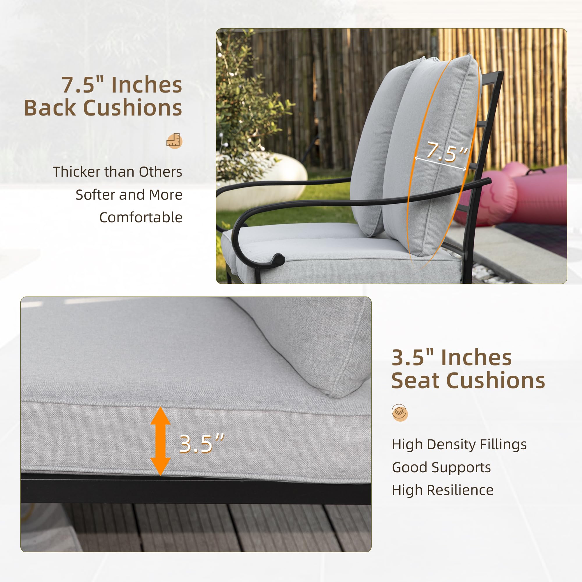 MEOOEM Patio Sofa Conversation Furniture Outdoor Loveseat with Table, Metal Frame with Gray Cushions for Porch Balcony Deck