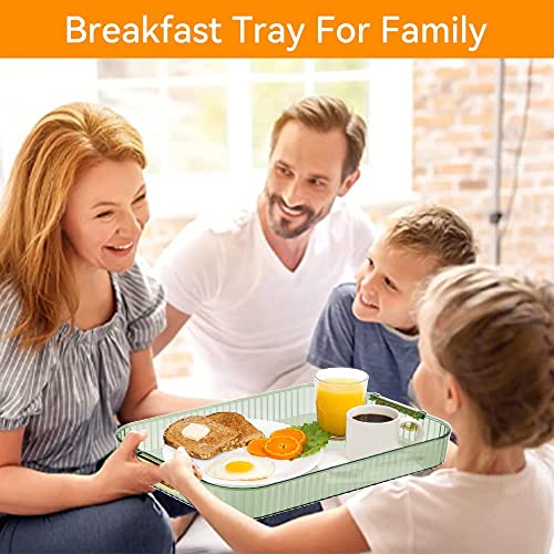 VANDHOME Serving Tray with Handle Set of 2 Rectangular Tray/Platters for Food Organizer, Snacks, Cookies, Dessert, Breakfast, Stackable Sturdy and Easy Clean Serving Tray, 13" x 7" & 15" x 9.6" Green