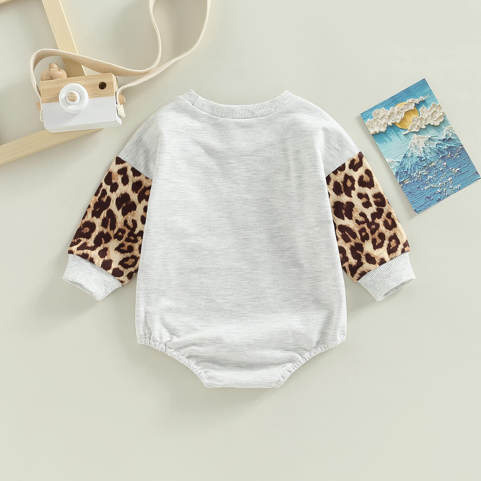 Lamuusaa Western Baby Girl Boy Clothes Long Sleeve Romper Sweatshirt Cow Print Bodysuit Oversized Sweater Fall Outfit 0-24M (Leopard A, 0-6 Months)