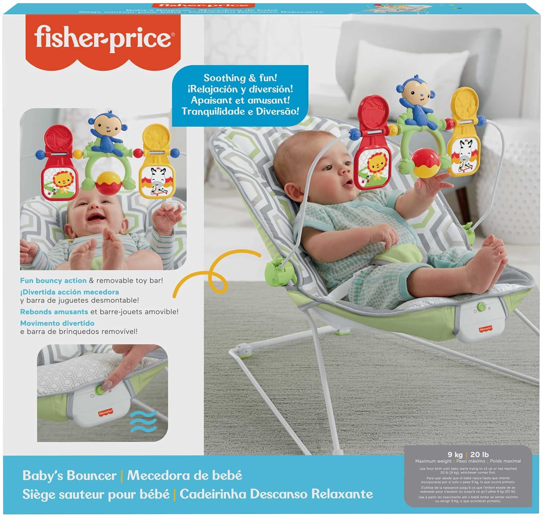 Fisher-Price Baby's Bouncer – Green, bouncing seat for soothing and play for newborns and infants [Amazon Exclusive]