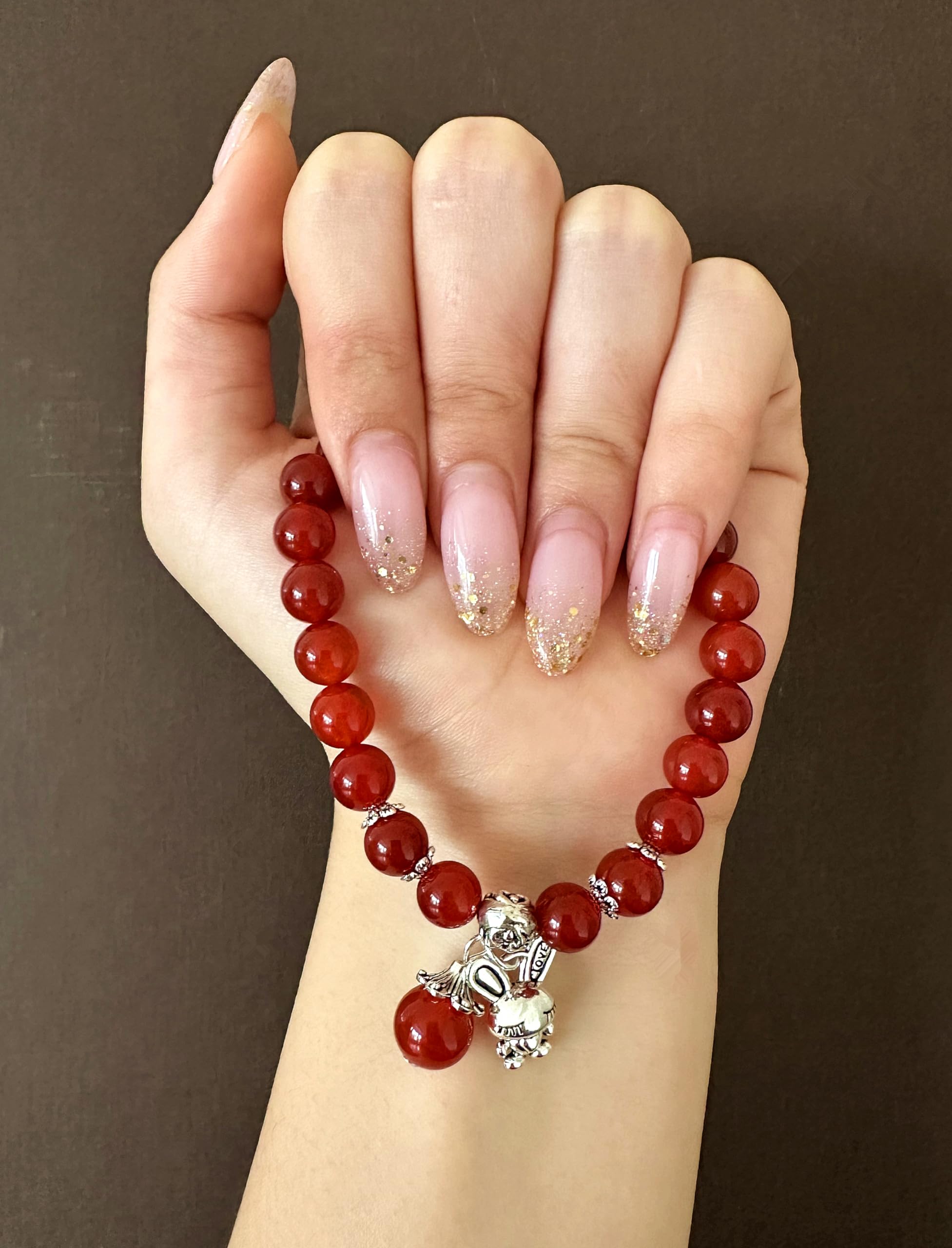 Feng Shui Handmade Chinese Zodiac Rabbit Red Agate Beads Bracelet (RABBIT)