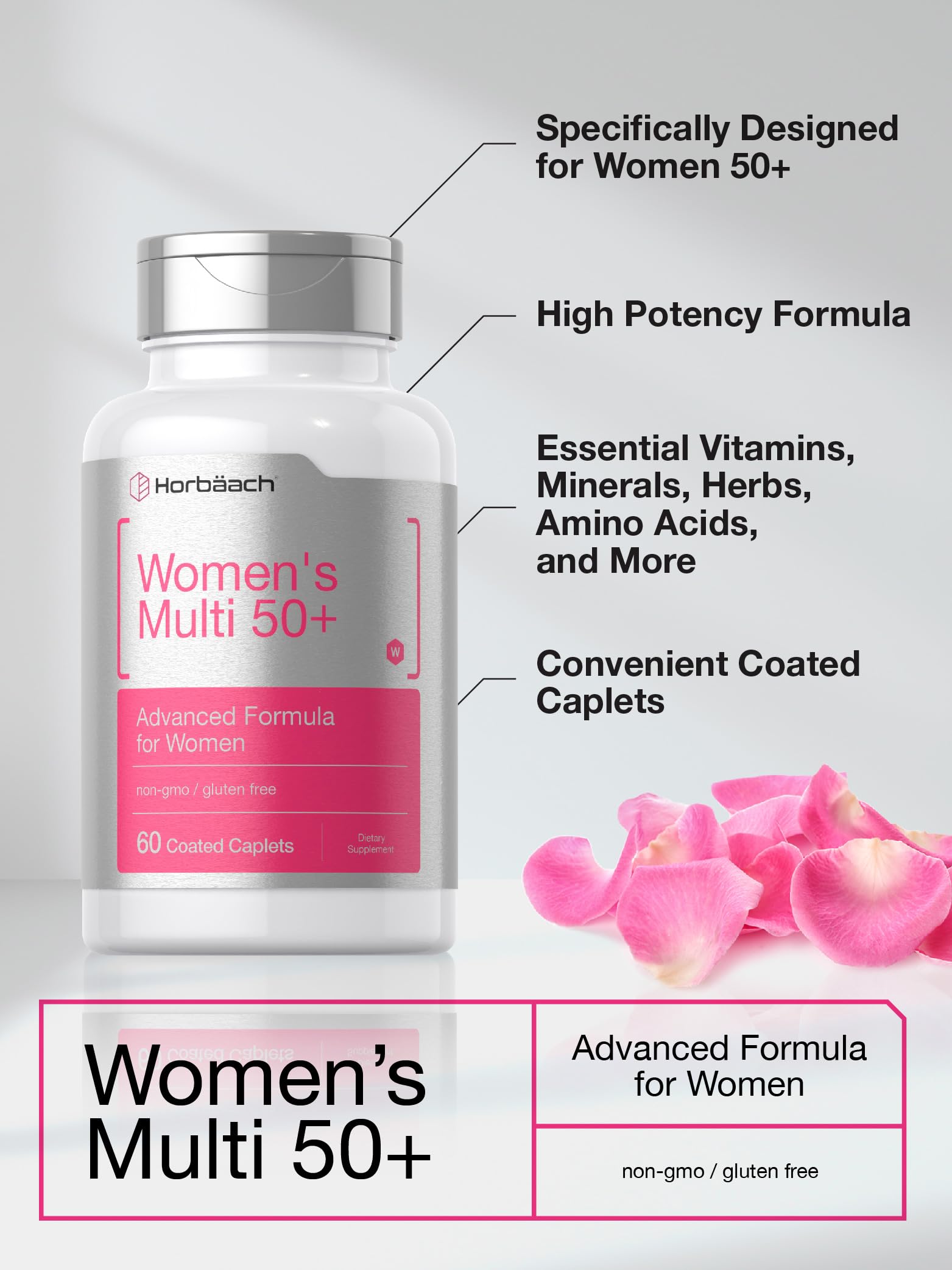 Horbäach Women's Multivitamin 50 Plus | 60 Coated Caplets | Advanced Vitamin Formula | Non-GMO & Gluten Free Supplement