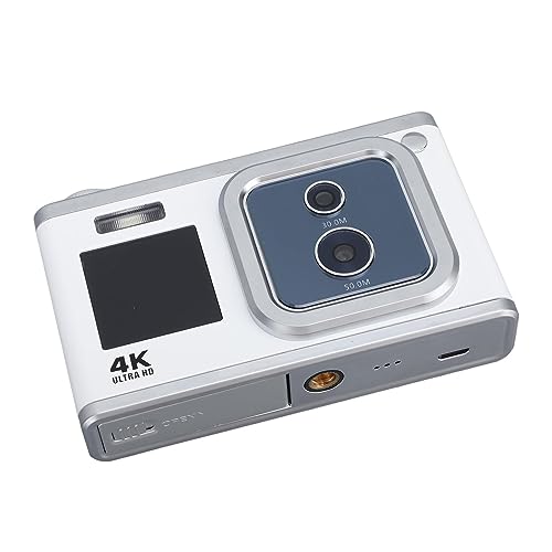 HD 4K Digital Camera, Autofocus Compact Digital Camera Dual Lens Dual Screen for Photography (White)