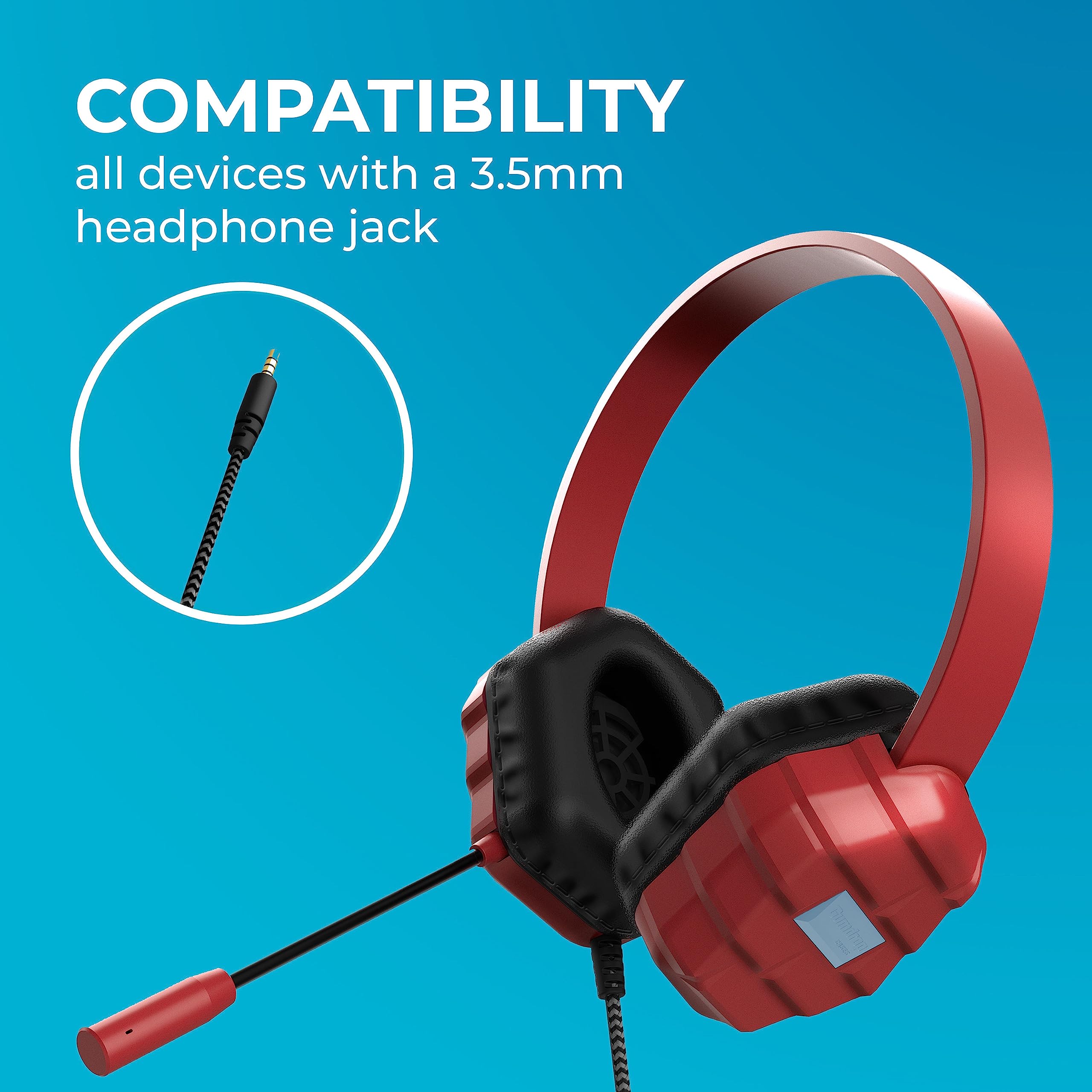 Gumdrop DropTech B1 Headset On-Ear Headphones for Kids w/Boom Mic, 3.5 mm Chew Proof Cord for K-12, Students & Classroom (Drop Tested, Comfortable, Lightweight, Rugged, Easy Cleaning) - Red