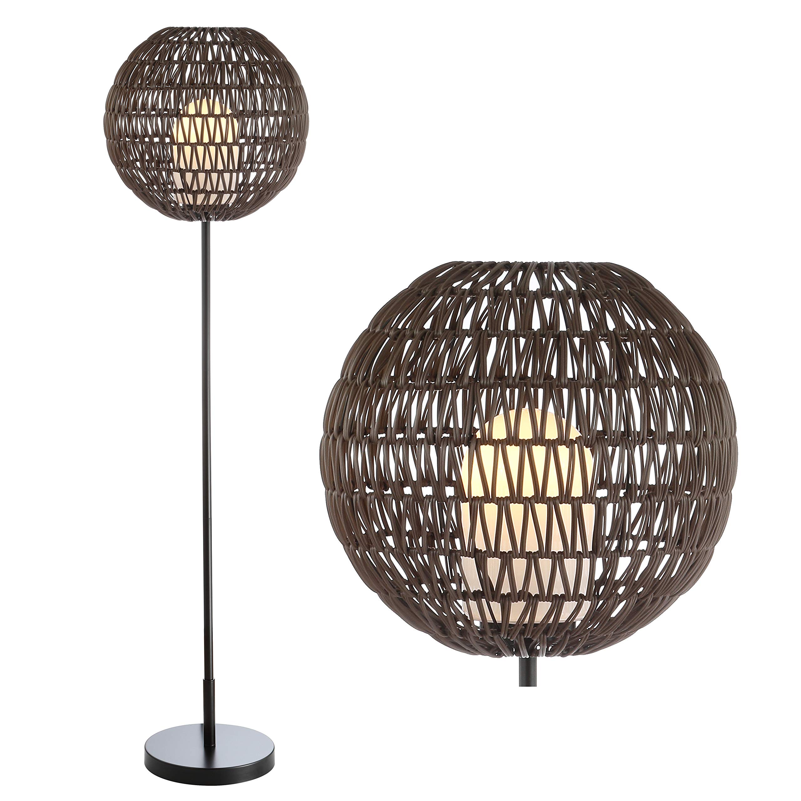 JONATHAN Y JYL6507A Bea 61" Outdoor Woven Globe LED Floor Lamp, Bohemian, Transitional, Scandinavian, Modern, Contemporary, Modern, Office, Bedroom, Living Room, Family Room, Dining Room, Coffee/Black