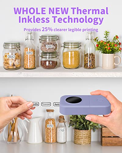 Phomemo Label Makers, D30 Portable Label Printer, Sticker Printer Ideal for School Supplies, Home&Office, Inkless Label Maker Machine with Tape, Multiple Font Styles & Templates, Purple