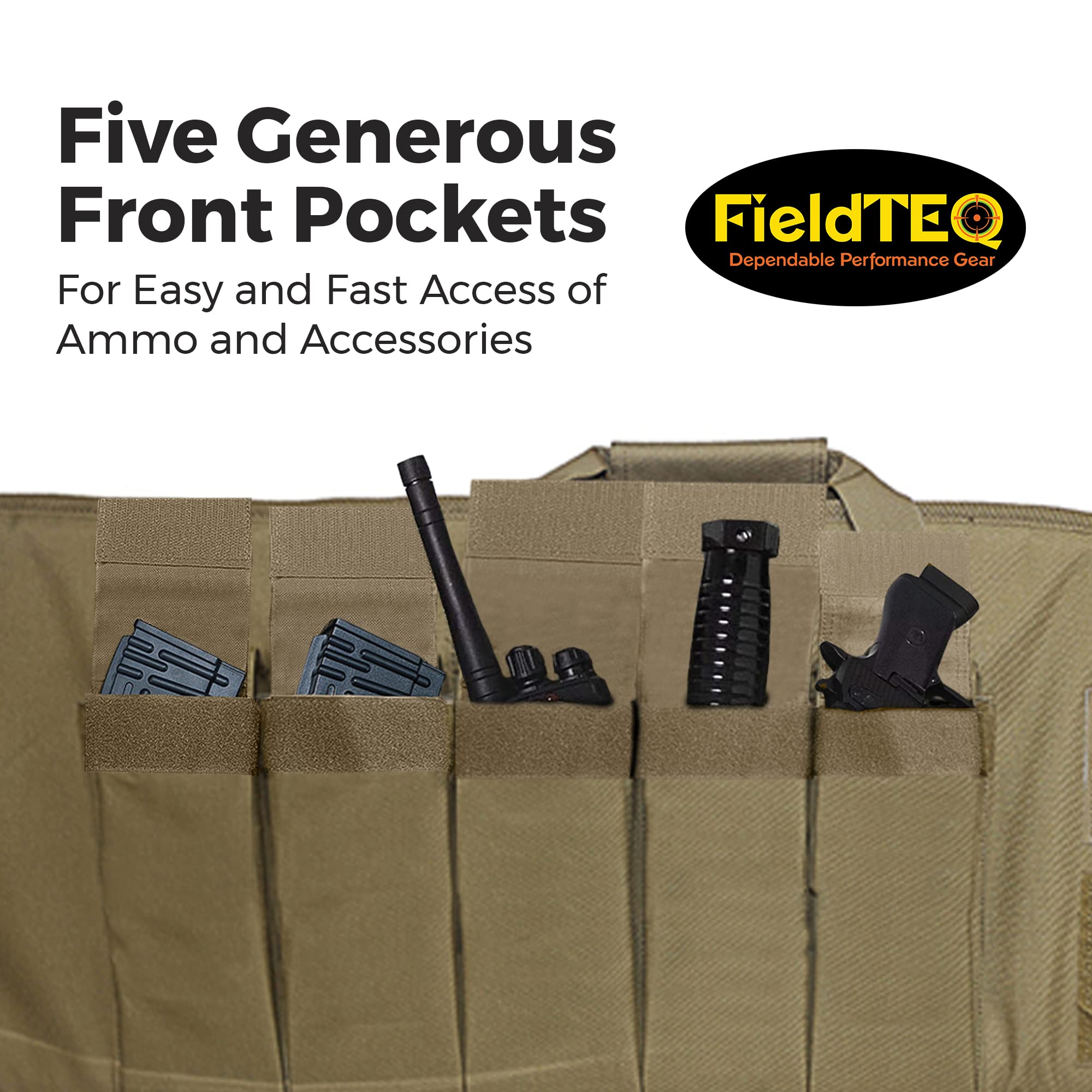 FieldTEQ Rifle Cases - Heavy-Duty, Waterproof Nylon, Shoulder Strap and 5 Pouch Rifle Case - Ideal for Soft Rifle Bag, Airsoft Gun Case, Hunting Gear - Camo 42"