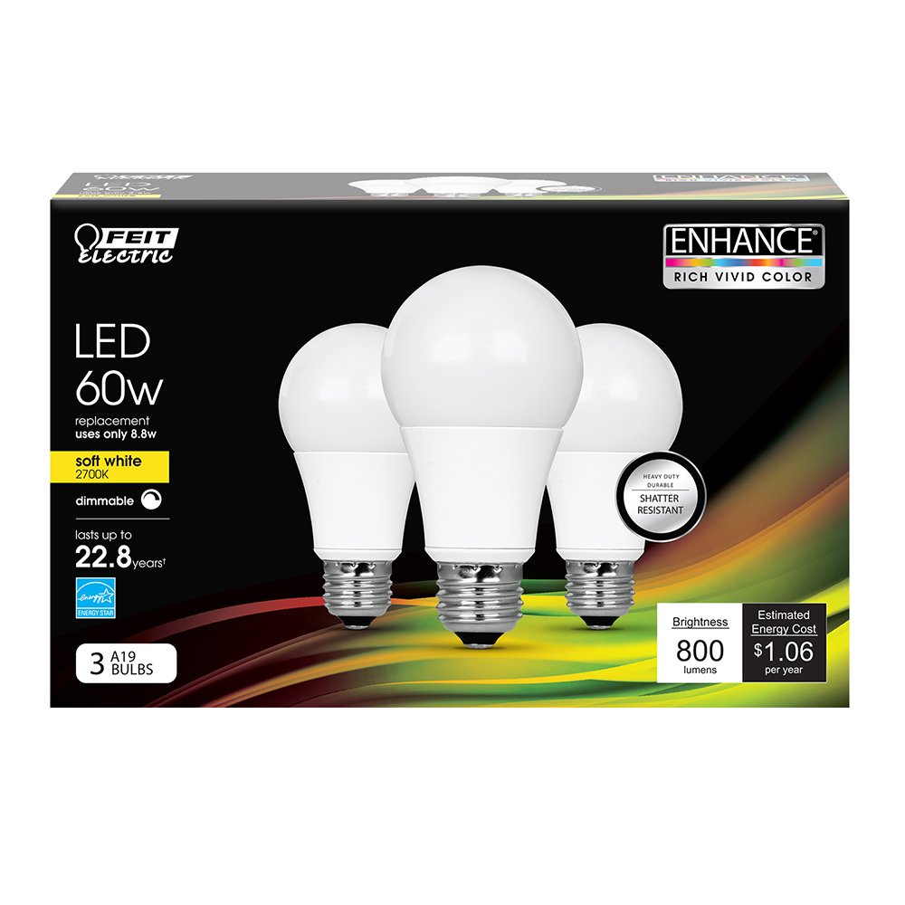 Feit OM60DM/927CA/3 60W Equivalent Soft White A19 Dimmable CEC Title 24 Compliant LED Light Bulb (3-Pack)