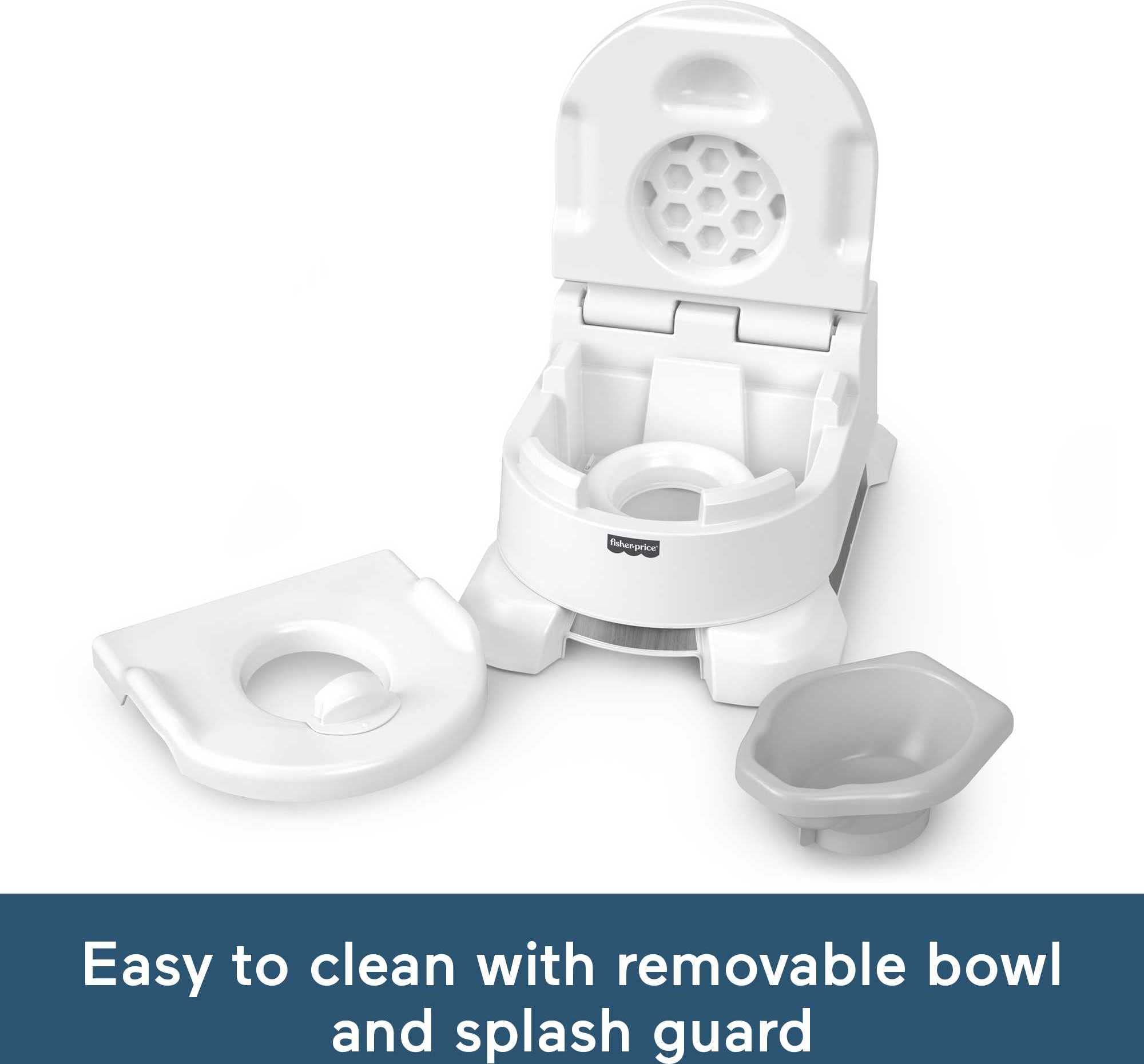 Fisher-Price Home Decor 4-in-1 Potty β Realistic Infant to Toddler Training Toilet and stepstool with Removable Potty Ring