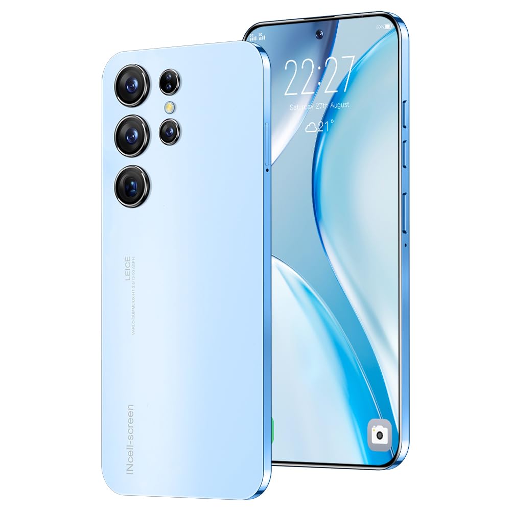 ExAchat 5G Unlocked Cell Phones,Smart Phone with 6.8" HD Screen,8GB+256GB,6800mAh,64MP+24MP Camera,Android Phones with Powerful Qualcomm Chips,Support SIM/Face ID/GPS/Fingerprint Unlock（Blue）