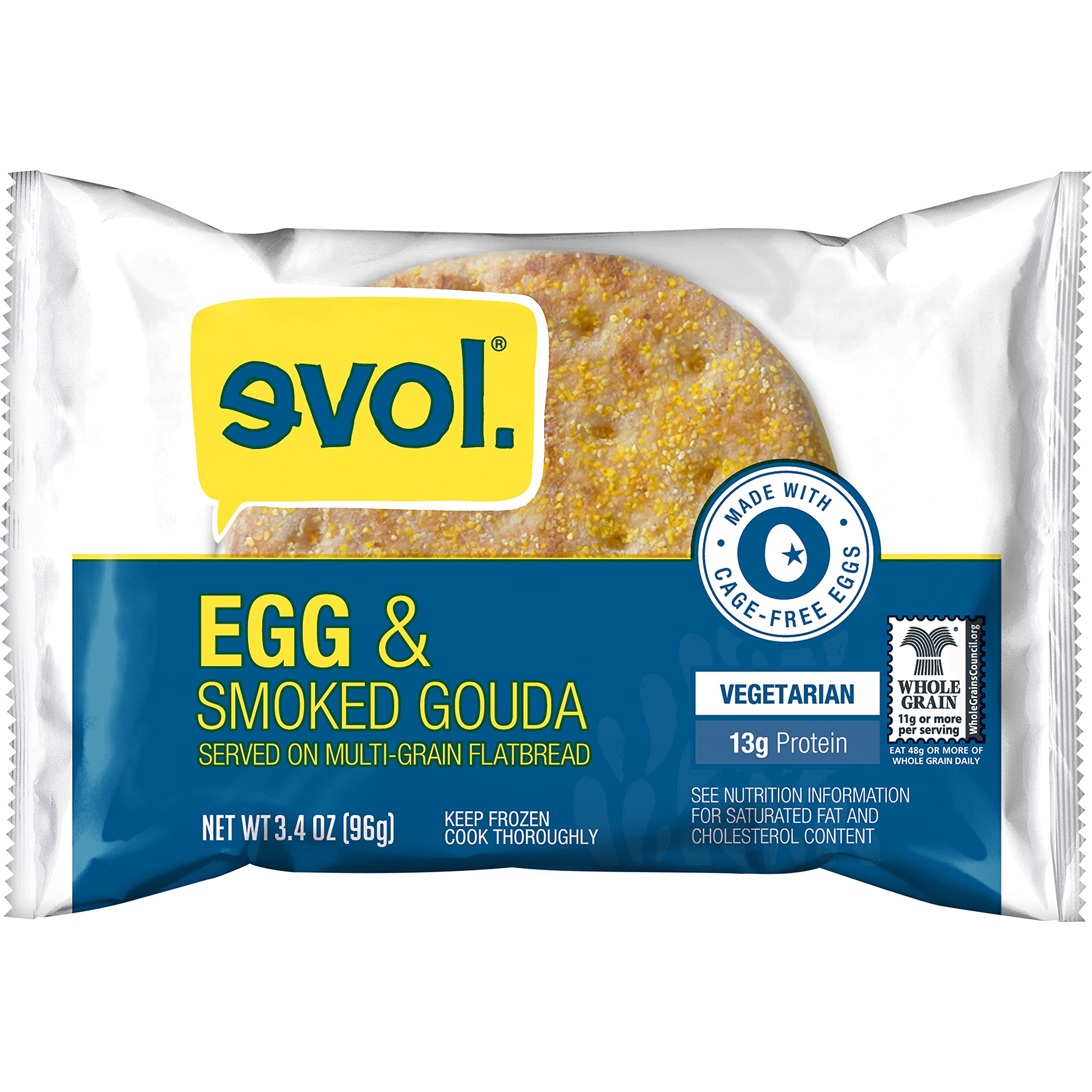 Evol Egg and Smoked Gouda Breakfast Sandwich, 13 Grams of Protein Per Serving, 3.4 oz (frozen)