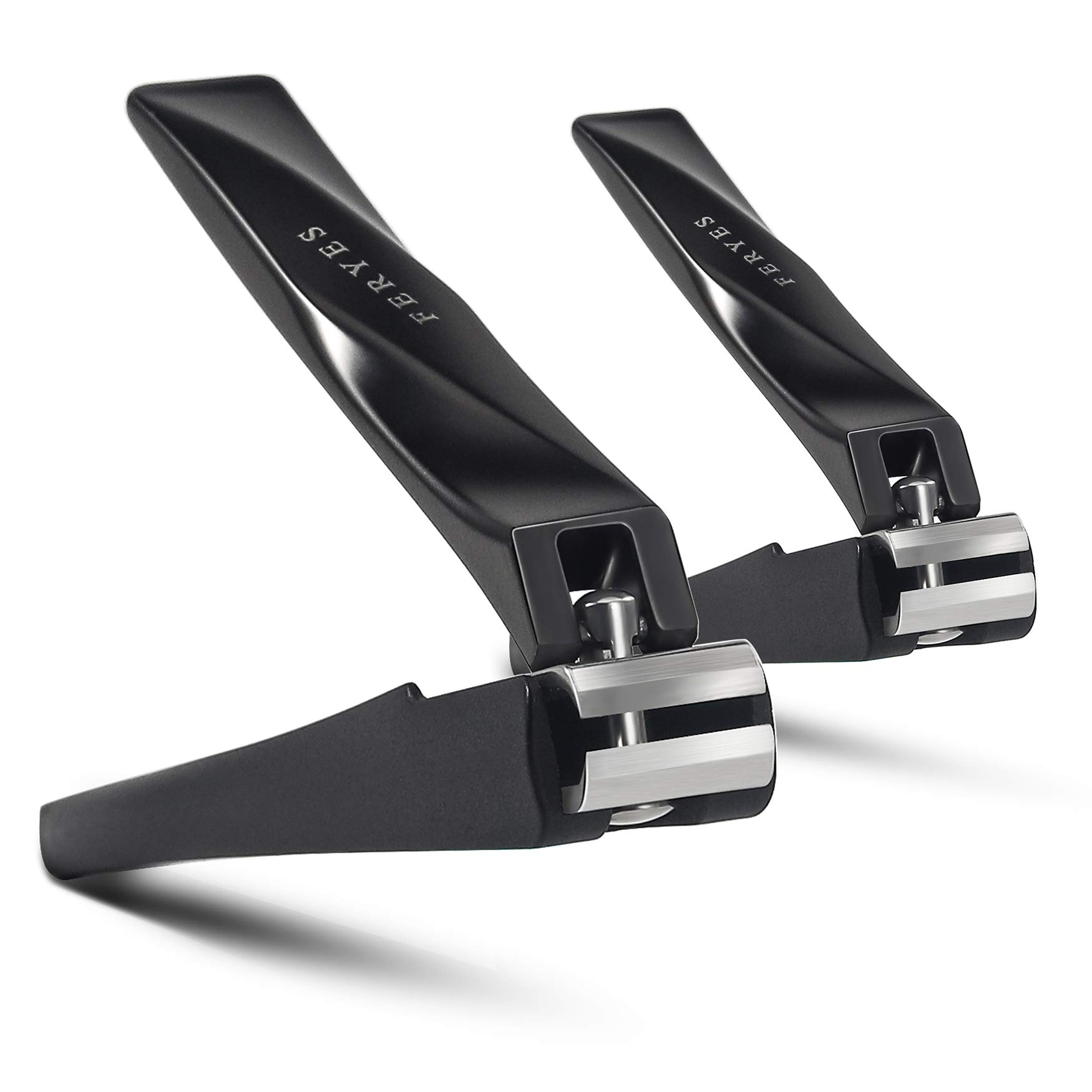 FERYES Nail Clippers with Catcher 2 PCS Set, No Splash Fingernail Clipper and Toenail Clipper, Stainless Steel Nail Cutters - W/Black Metal Case Packing