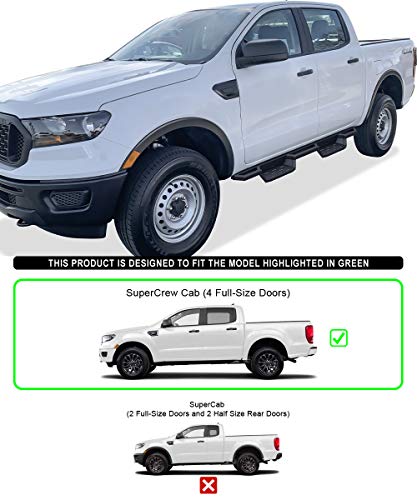 HD Ridez Running Boards Compatible with Ford Ranger 2019-2023 SuperCrew Cab 4-Door Drop Steps Stainless Steel Armor Nerf Bar Side Steps Side Bars