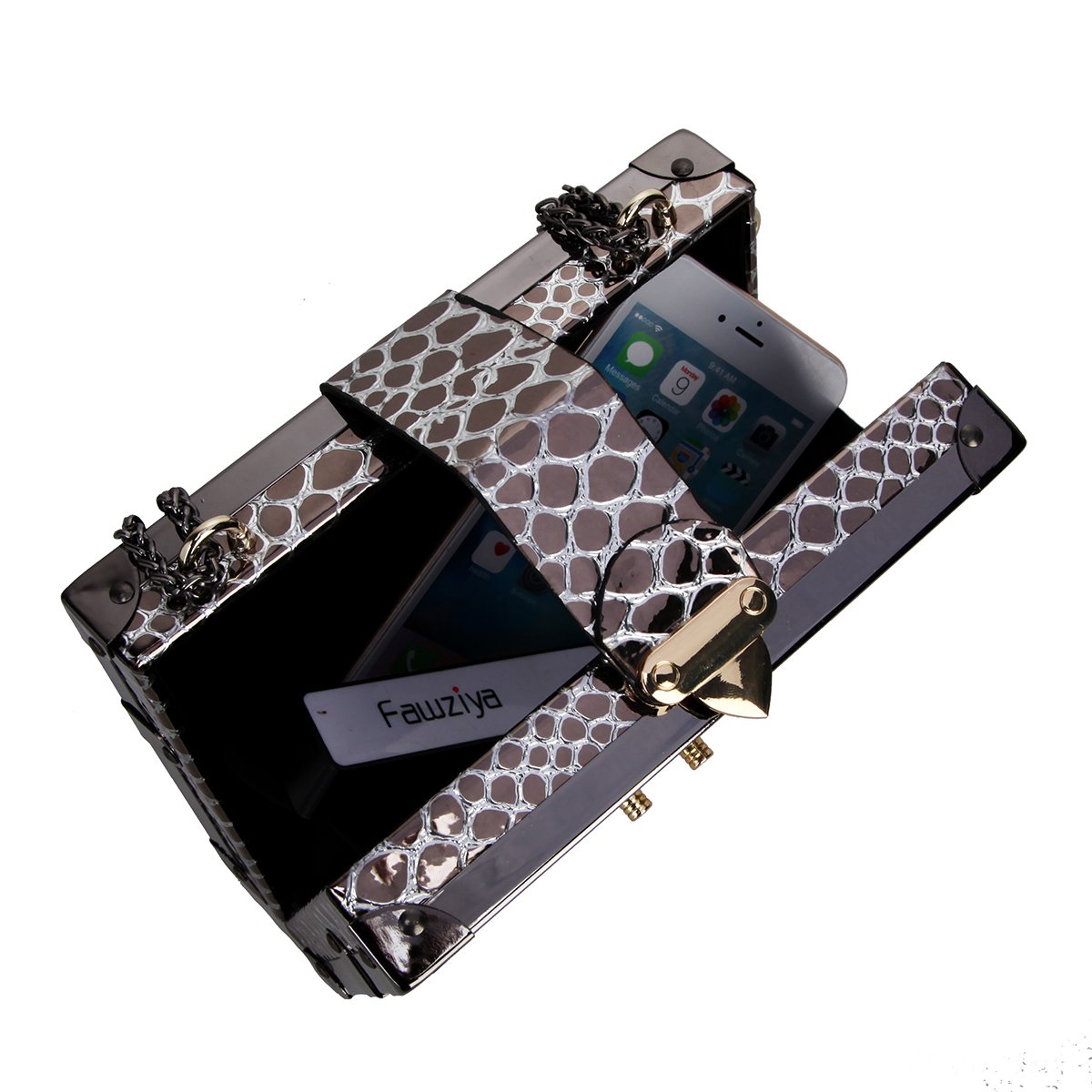Fawziya Evening Clutch Snakeskin Thick Chain Oversized Novelty Purses For Women Formal-Black