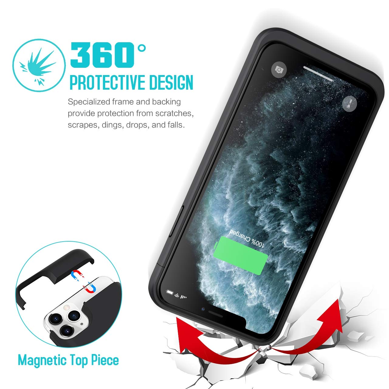 Feob Battery Case for iPhone 11 Pro Max, Upgraded 6500mAh Portable Charging Case Protective Charger Case Extended Battery Pack for iPhone 11 Pro Max [6.5 inch]-Black