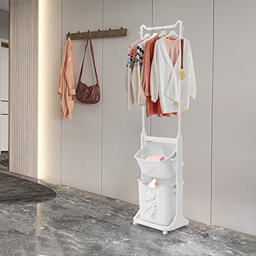 Laundry Basket 3-Layer Clothes Storage Basket Rolling Laundry Cart with Wheels, Bathroom Clothes Hamper Organizer Freestanding Household Storage Shelf for Bathroom Kitchen Bedroom